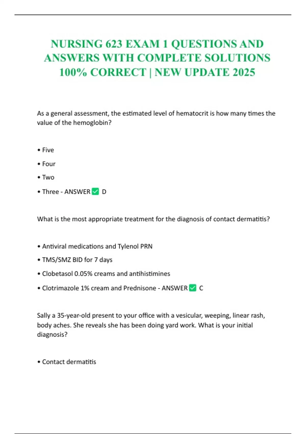 NURSING 623 EXAM 1 QUESTIONS AND ANSWERS WITH COMPLETE SOLUTIONS 100% ...