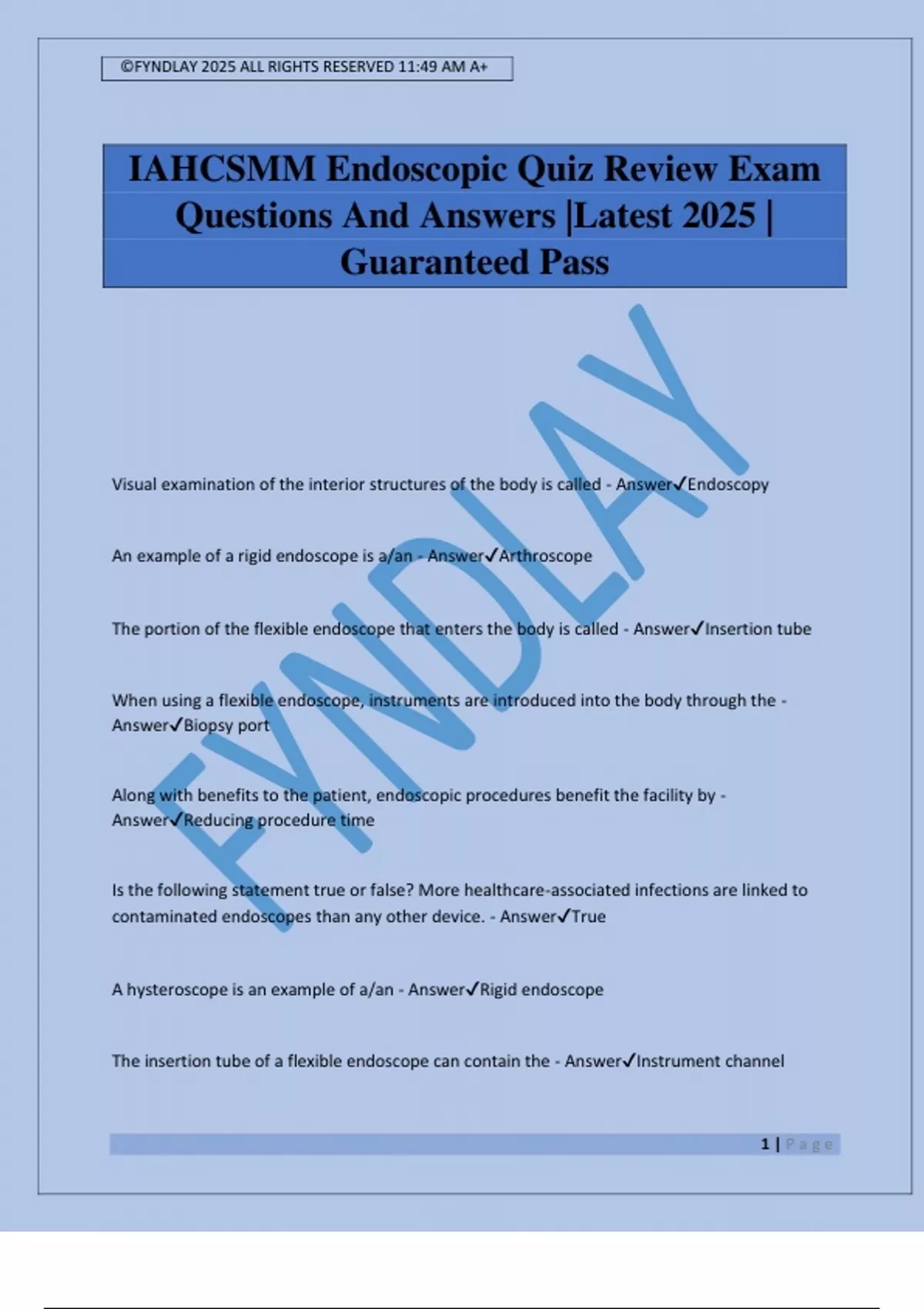 IAHCSMM Endoscopic Quiz Review Exam Questions And Answers |Latest 2025 ...