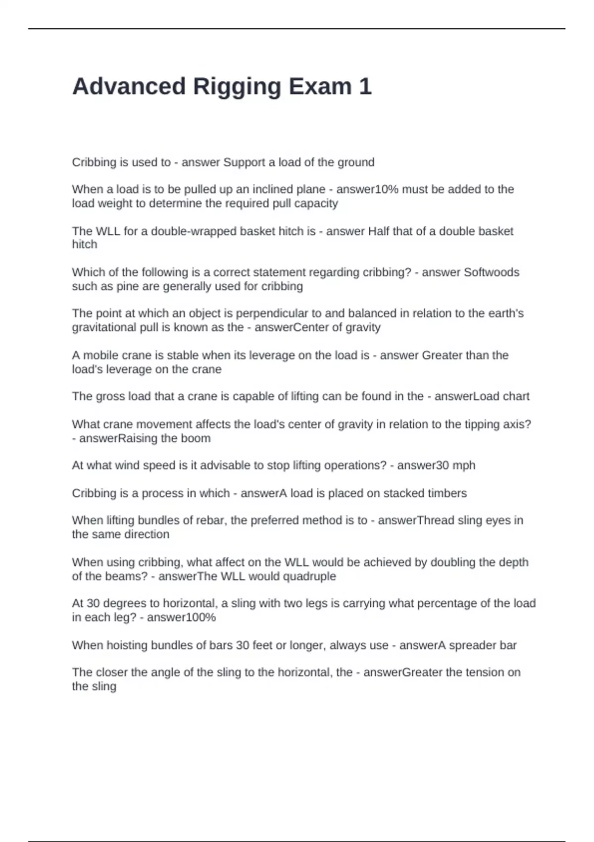 Advanced Rigging Exam 1 Questions and Answers 100% Solved - Advanced ...