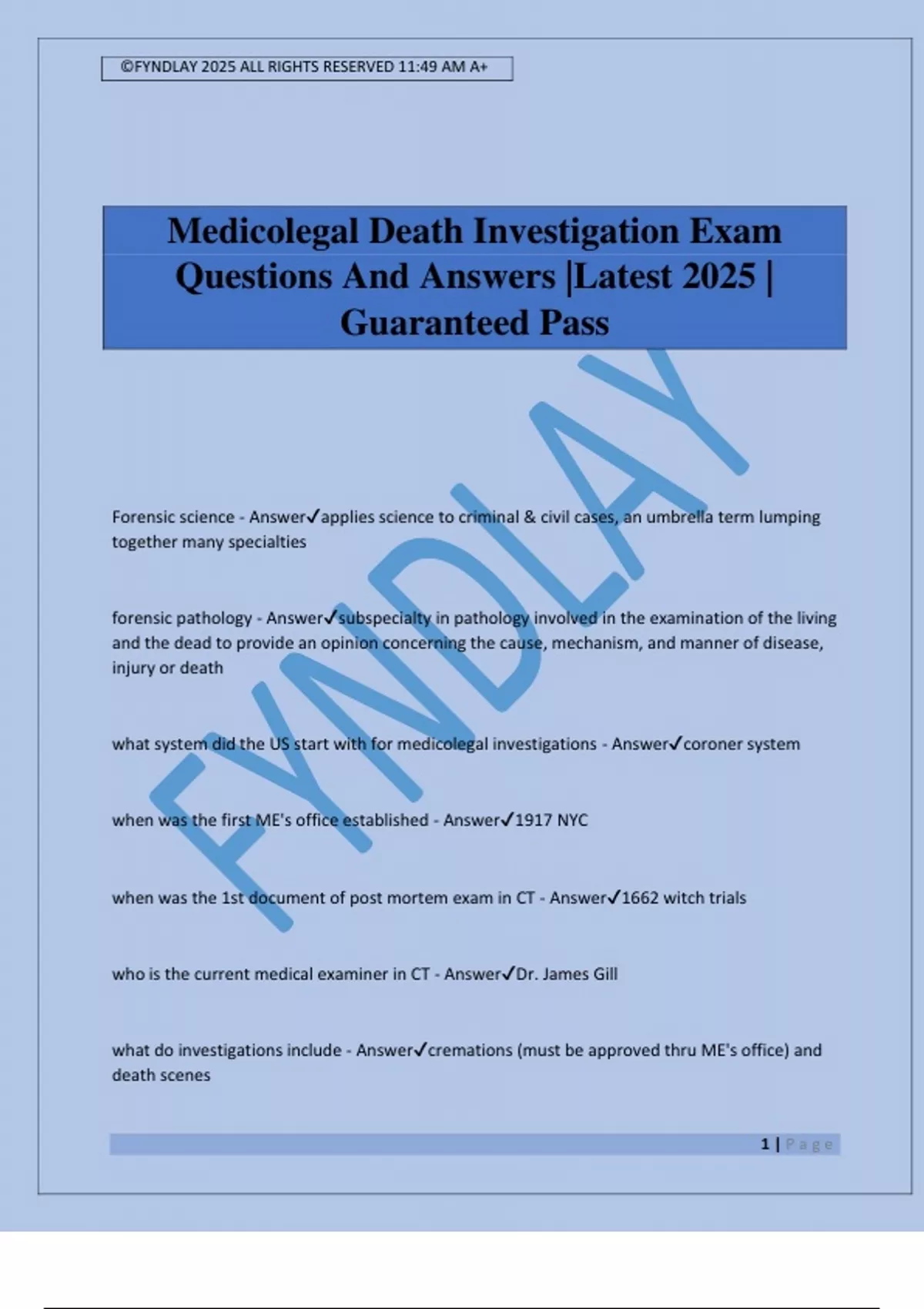Medicolegal Death Investigation Exam Questions And Answers |Latest 2025 ...