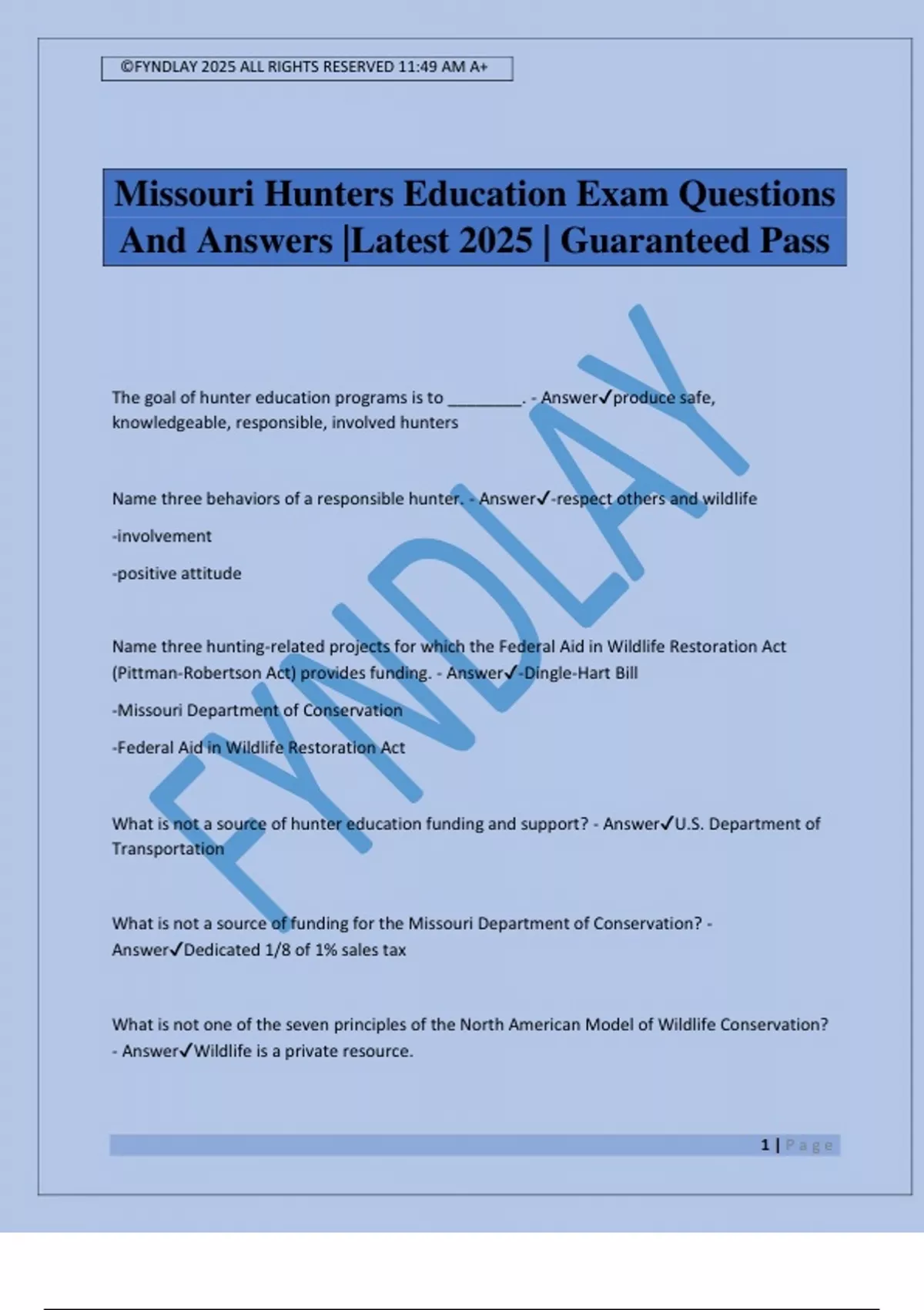 Missouri Hunters Education Exam Questions And Answers |Latest 2025 ...