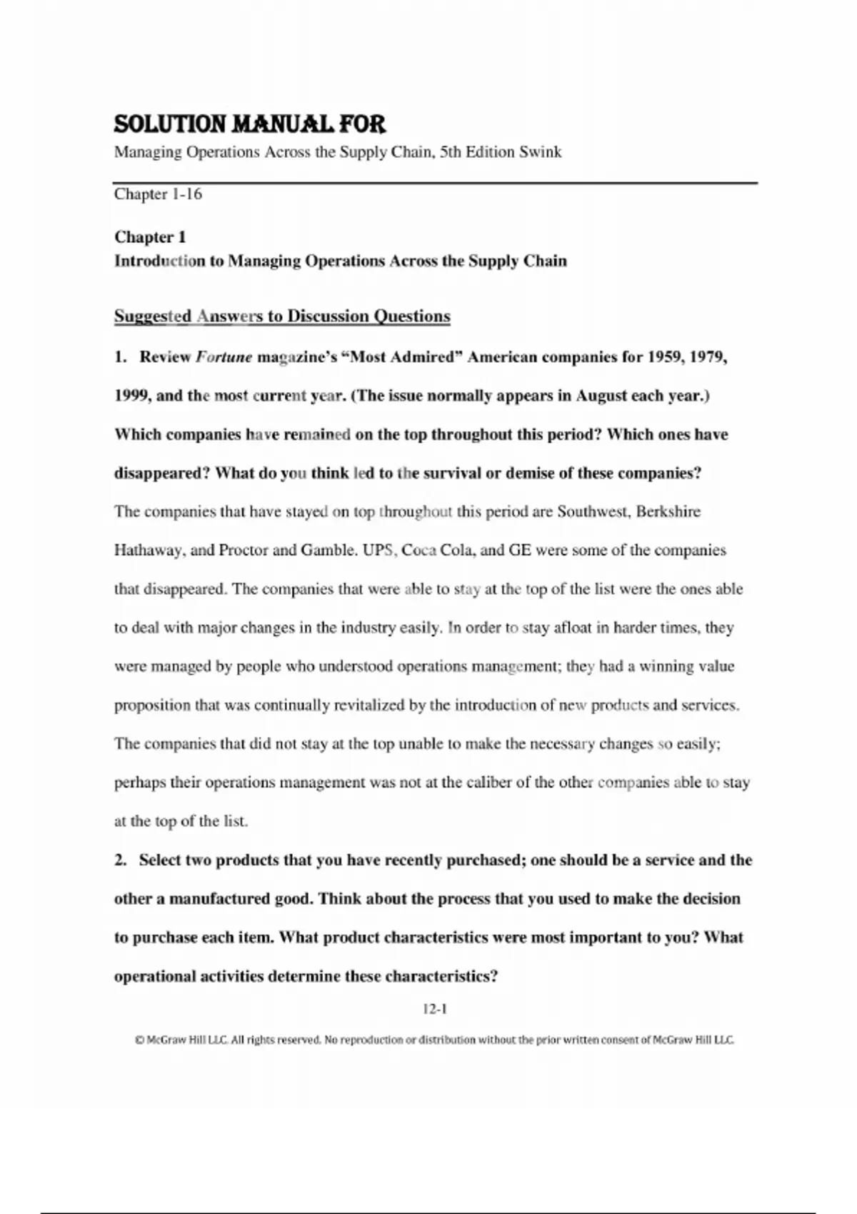 Solution Manual for Managing Operations Across the Supply Chain, 5th ...