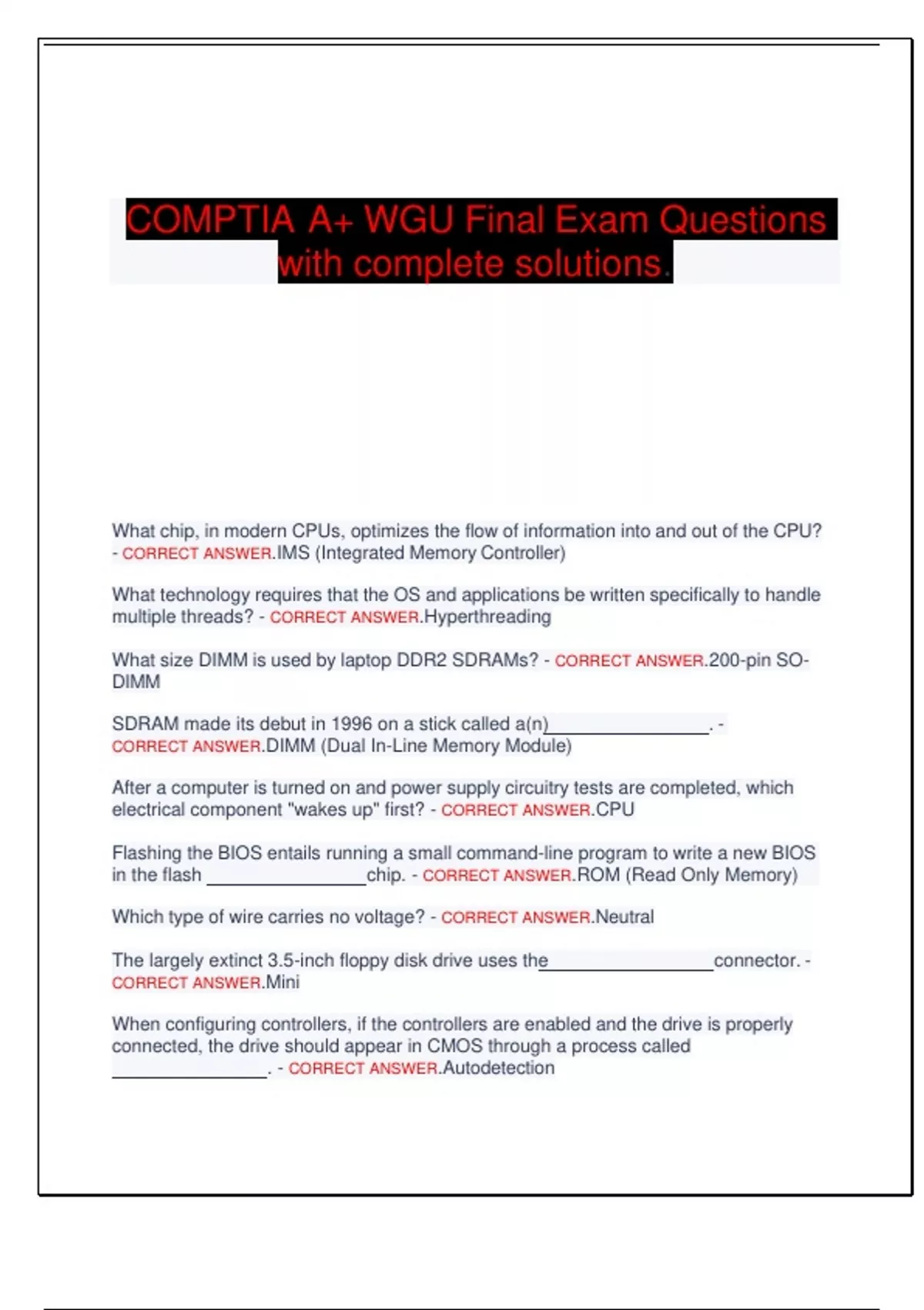 COMPTIA Exam Bundle | [Full Pack Solution ] | Questions And Answers | Current Update!!! - Stuvia US
