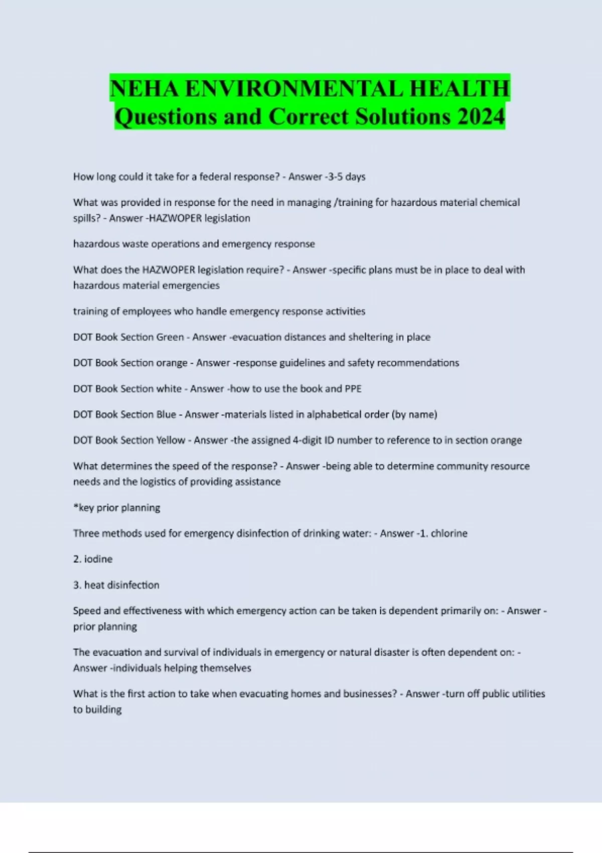 NEHA / NEHA REHS RS PACKAGED EXAMS WITH ACCURATE SOLUTIONS UPDATED 2024 ...