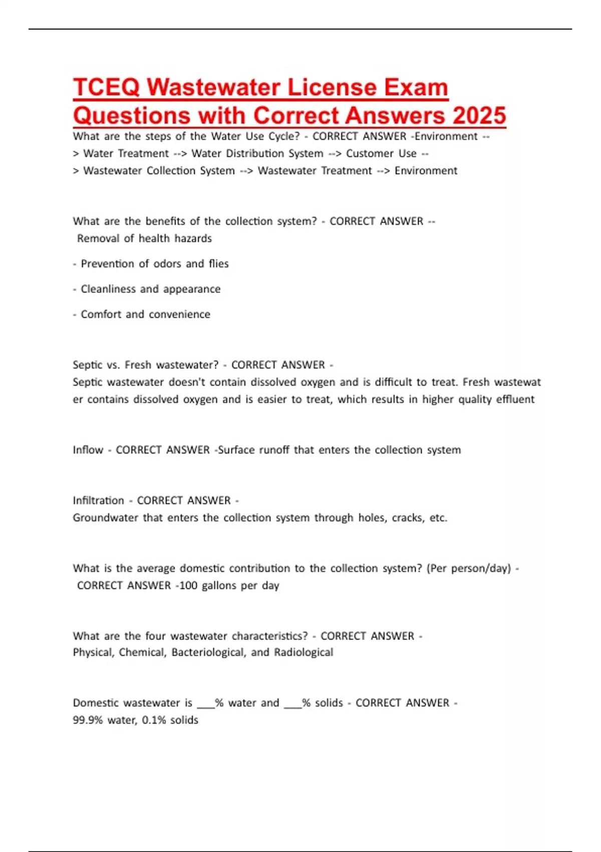 TCEQ Wastewater License Exam Questions with Correct Answers 2025 ...