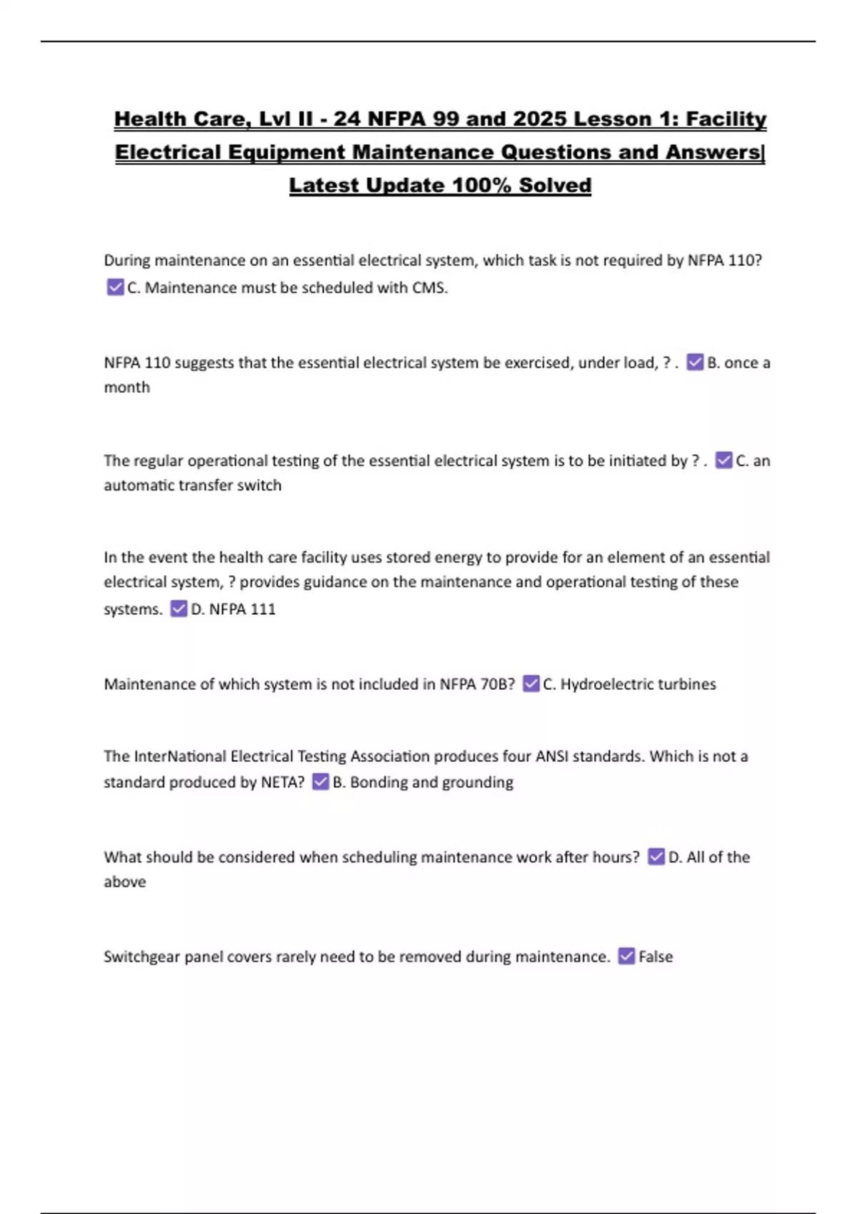 Health Care, Lvl II - 24 NFPA 99 and 2025 Lesson 1: Facility Electrical ...