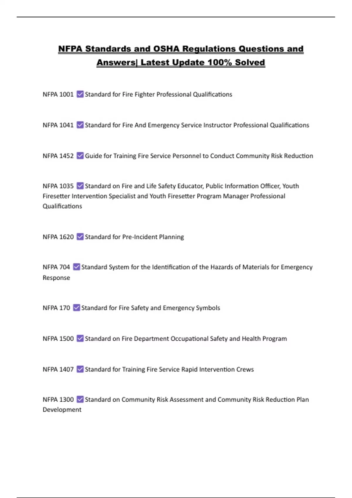 NFPA Standards and OSHA Regulations Questions and Answers| Latest ...