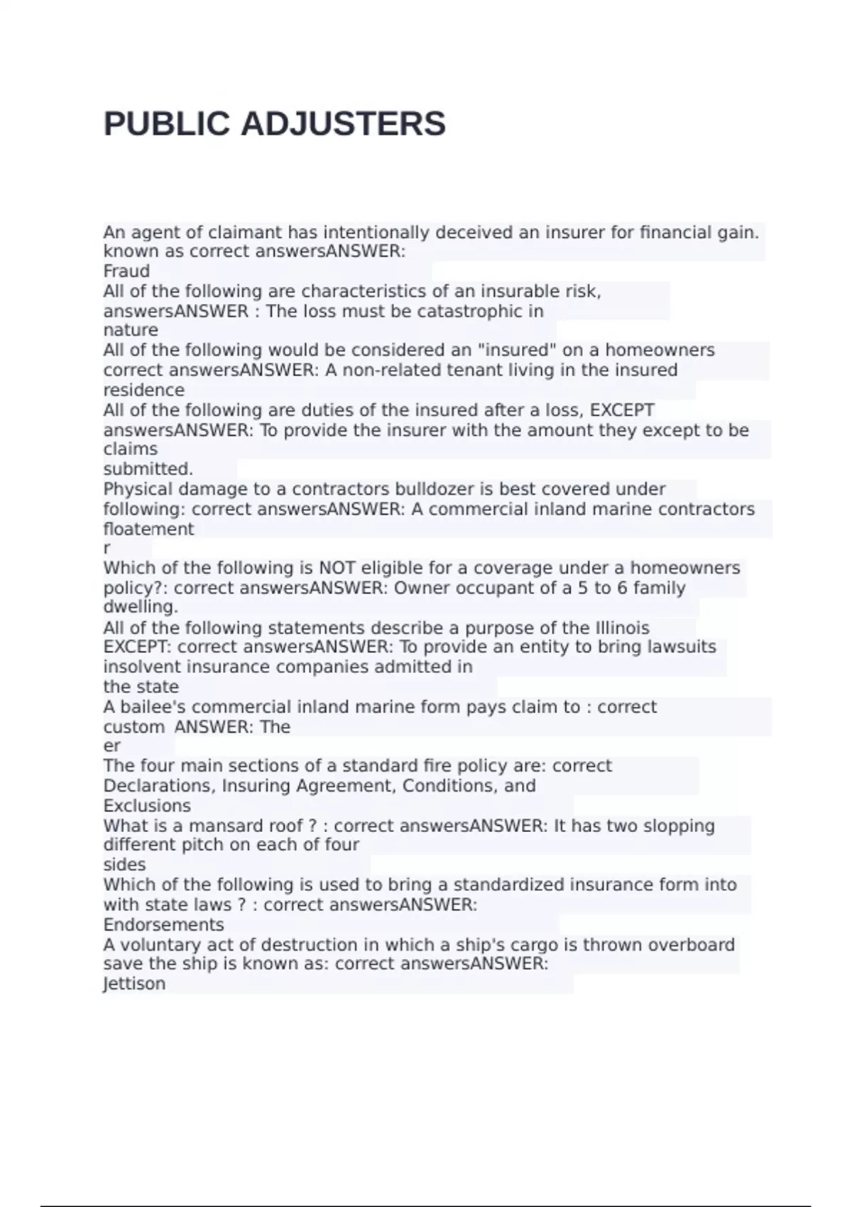 PUBLIC ADJUSTERS EXAM WITH 100% CORRECT ANSWERS 2025 - PUBLIC ADJUSTERS ...