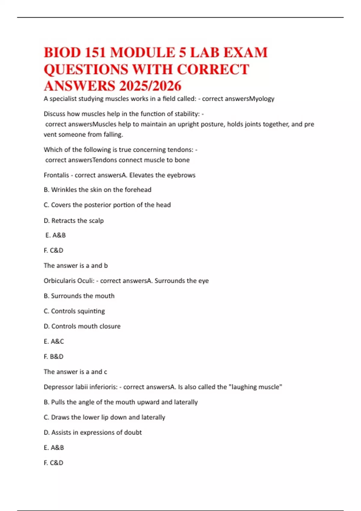 BIOD 151 MODULE 5 LAB EXAM QUESTIONS WITH CORRECT ANSWERS 2025. - MODULE 7 - Stuvia US