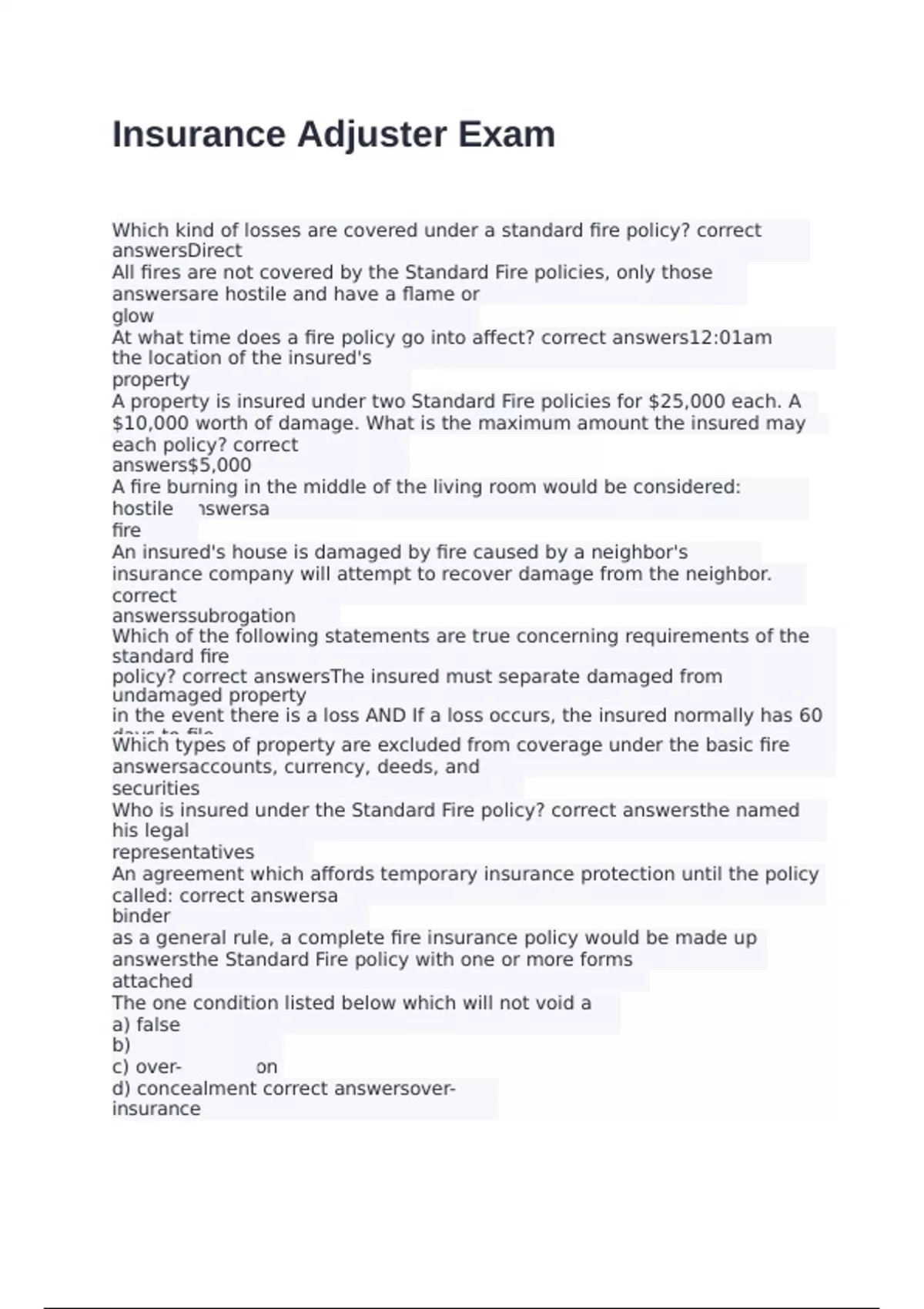 Insurance Adjuster Exam with 100% correct answers 2025 - Insurance ...