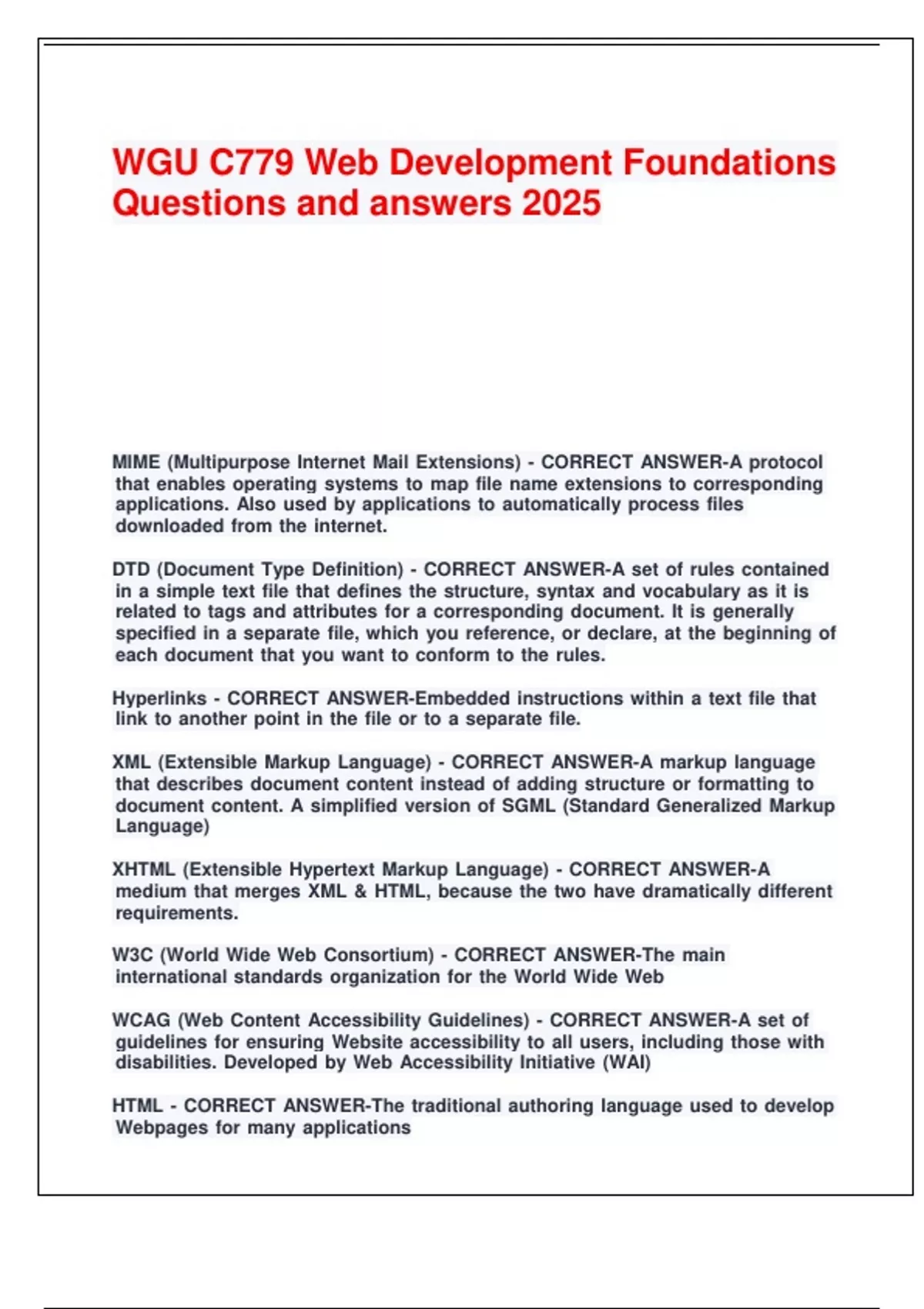 WGU C779 Web Development Foundations Questions and answers 2025. - WGU ...