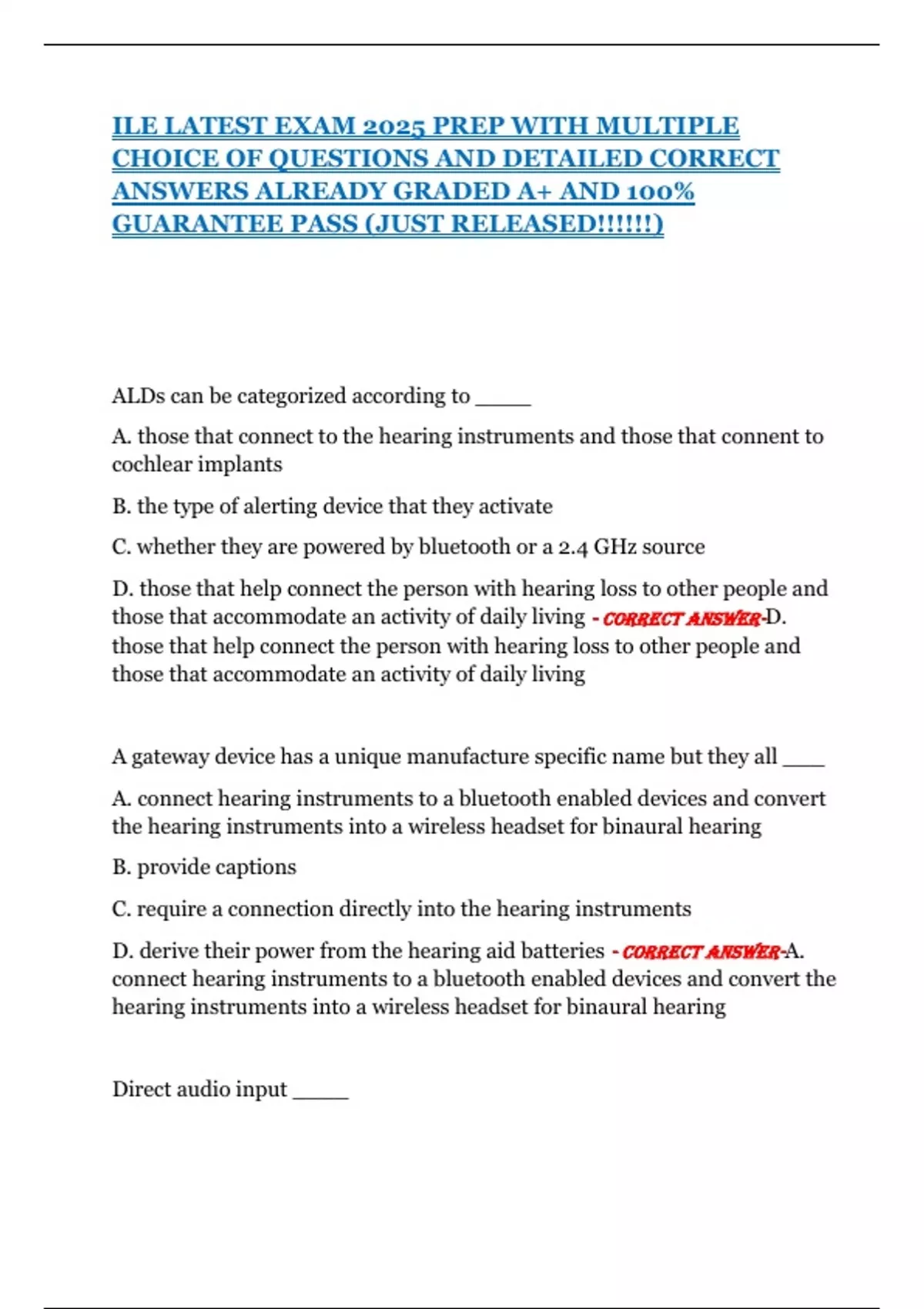 ILE LATEST EXAM 2025 PREP WITH MULTIPLE CHOICE OF QUESTIONS AND ...