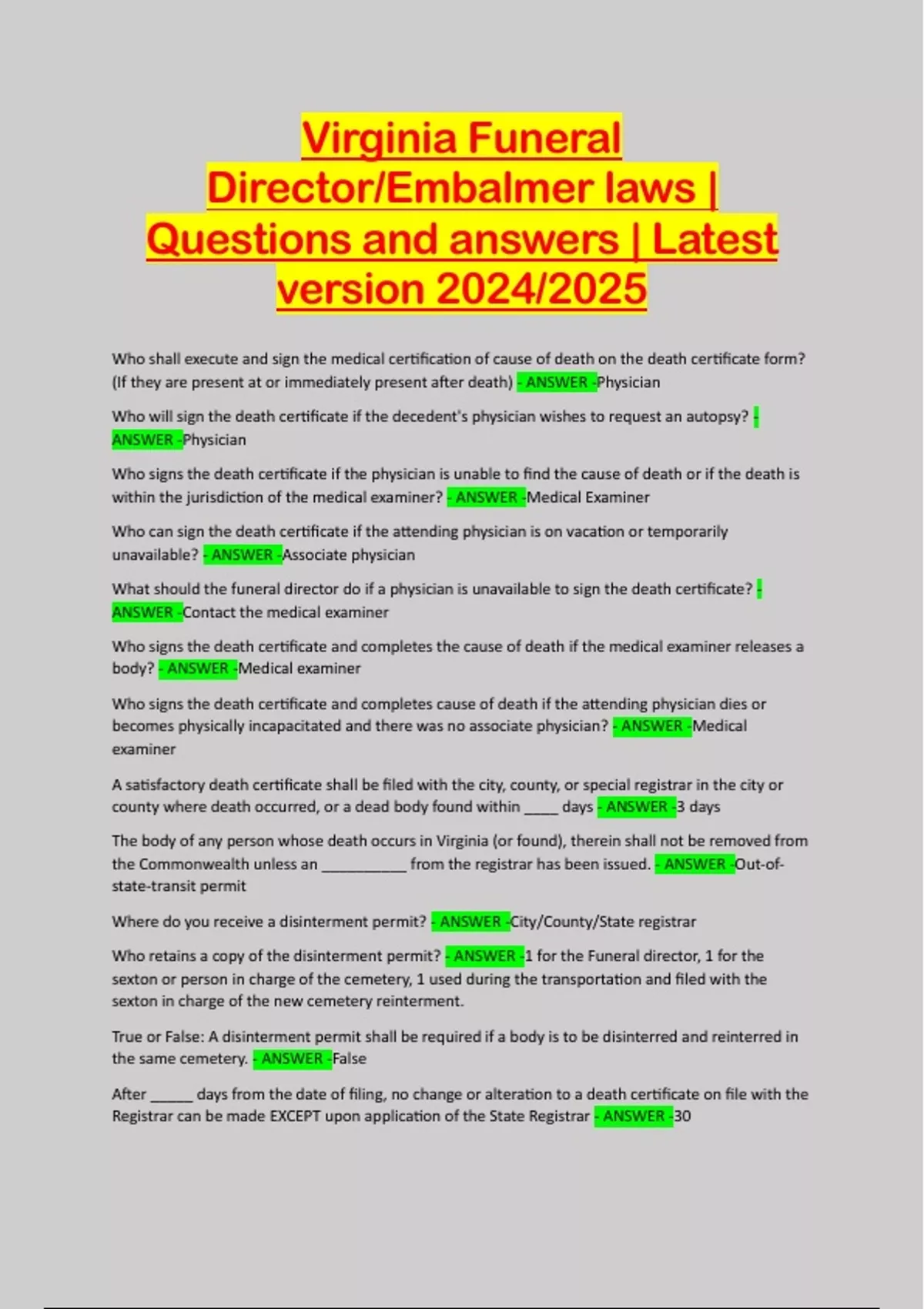 Virginia Funeral Director/Embalmer laws | Questions and answers ...