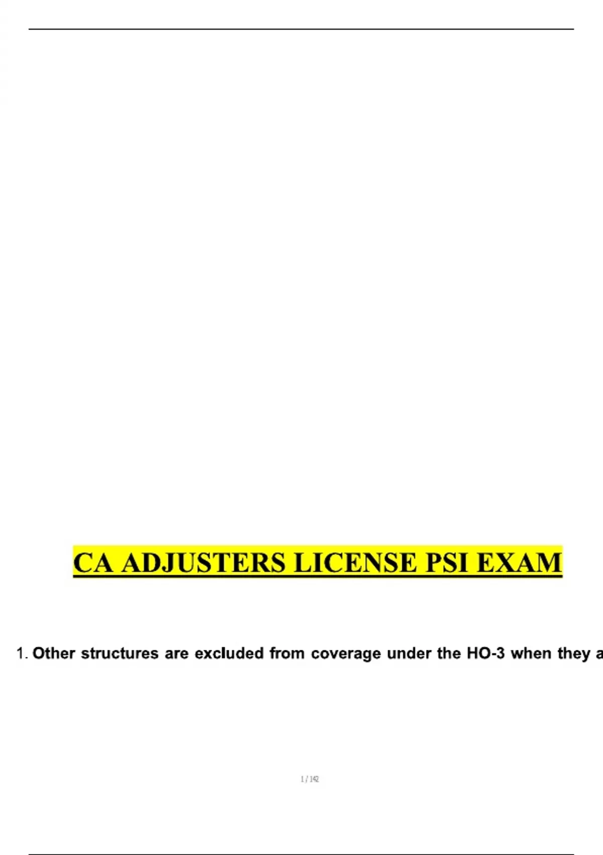 CA Adjusters License PSI exam 2025 with 100% correct answers - CA ...
