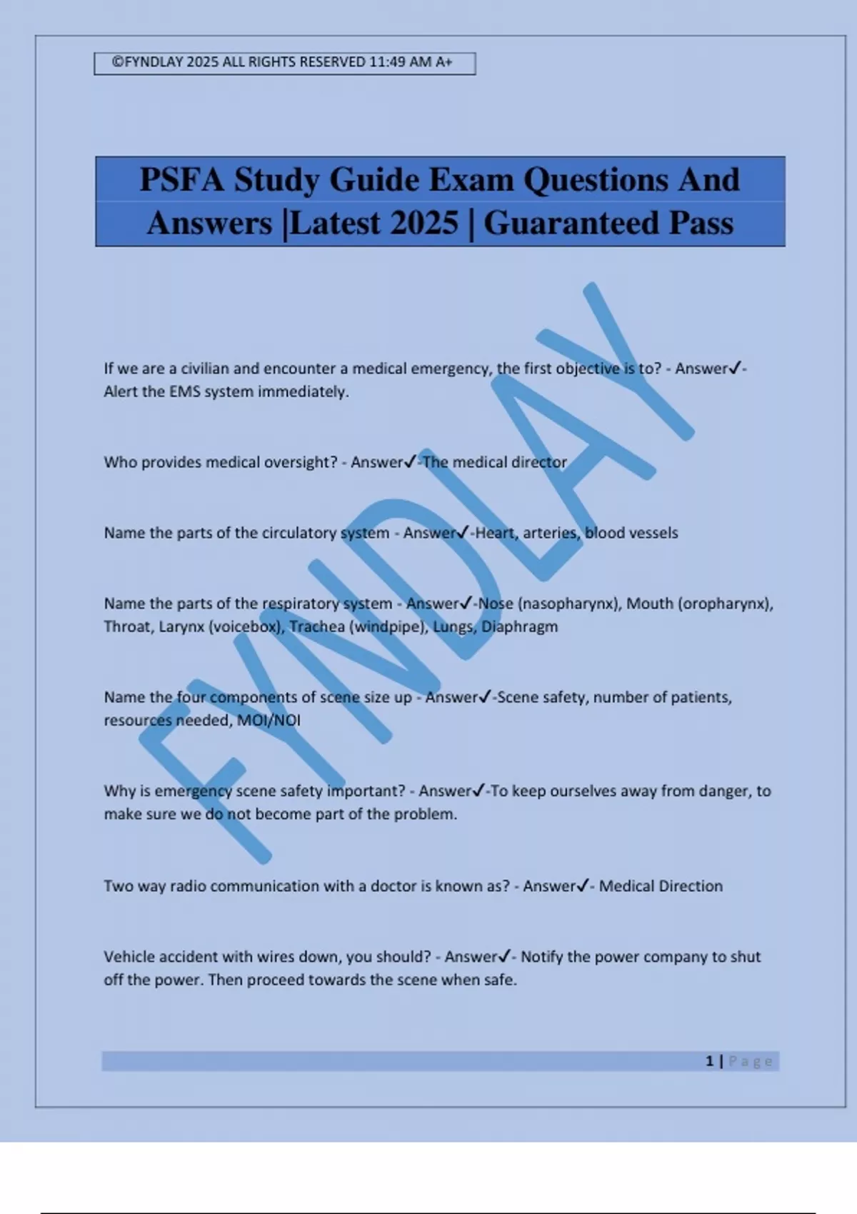 PSFA Study Guide Exam Questions And Answers |Latest 2025 | Guaranteed ...