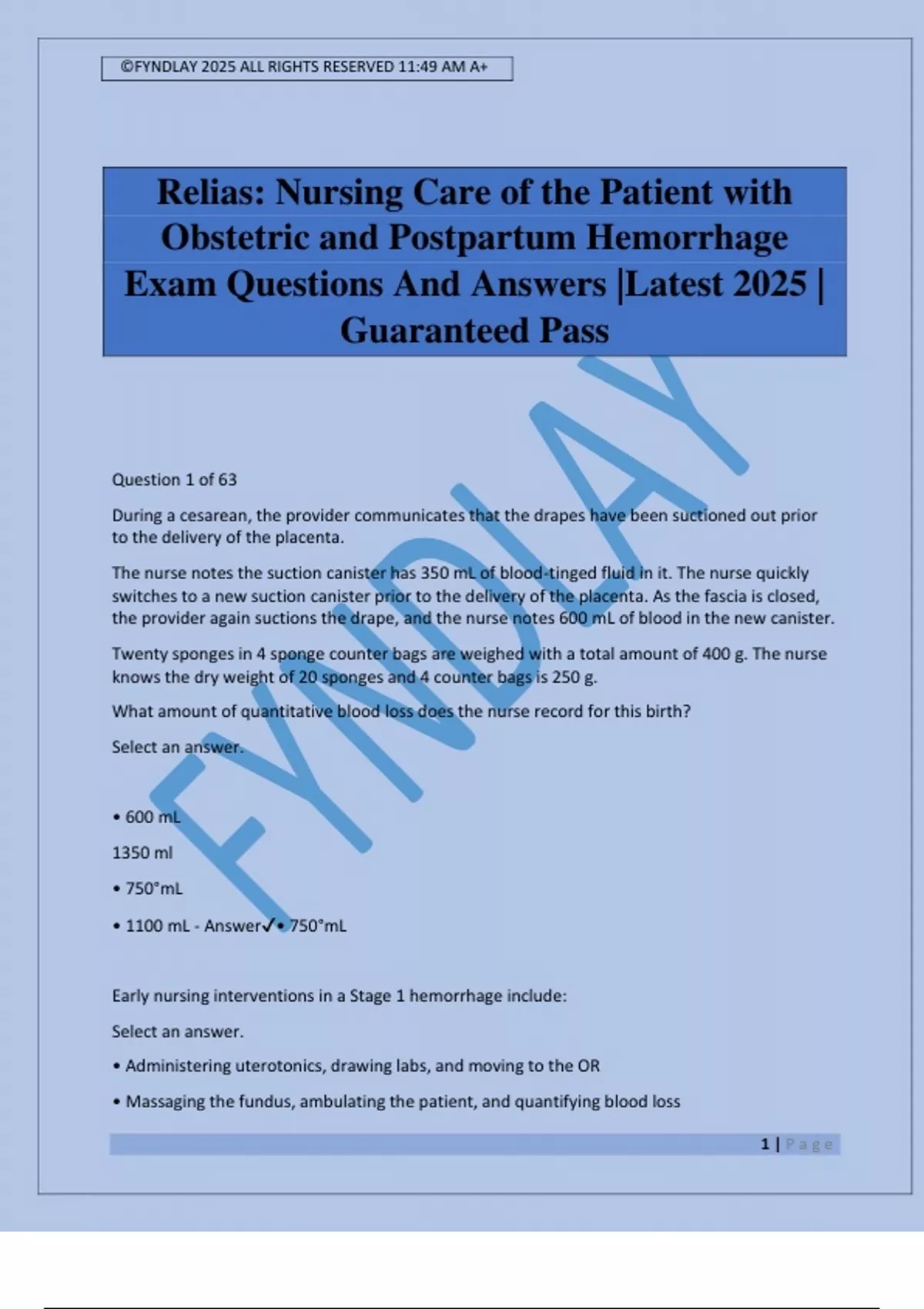 Relias: Nursing Care of the Patient with Obstetric and Postpartum ...