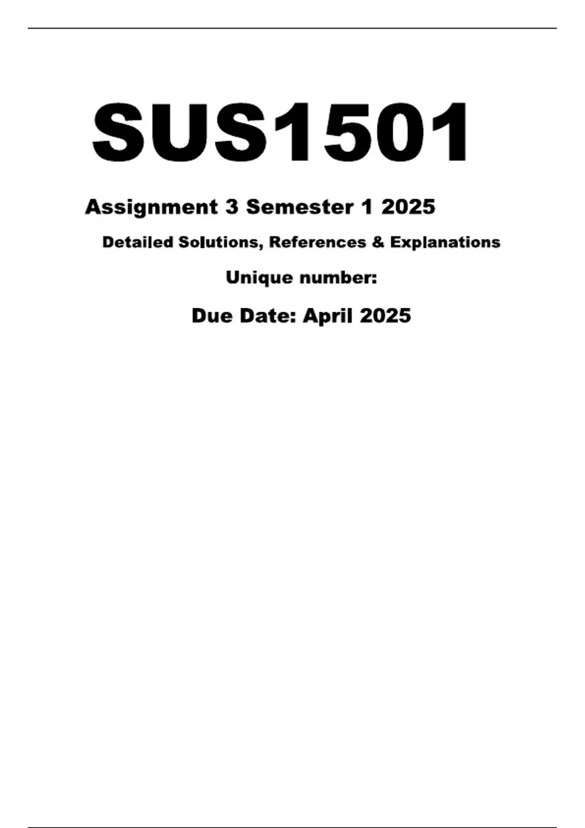 SUS1501 Assignment 3 (COMPLETE ANSWERS) Semester 1 2025 - DUE April ...