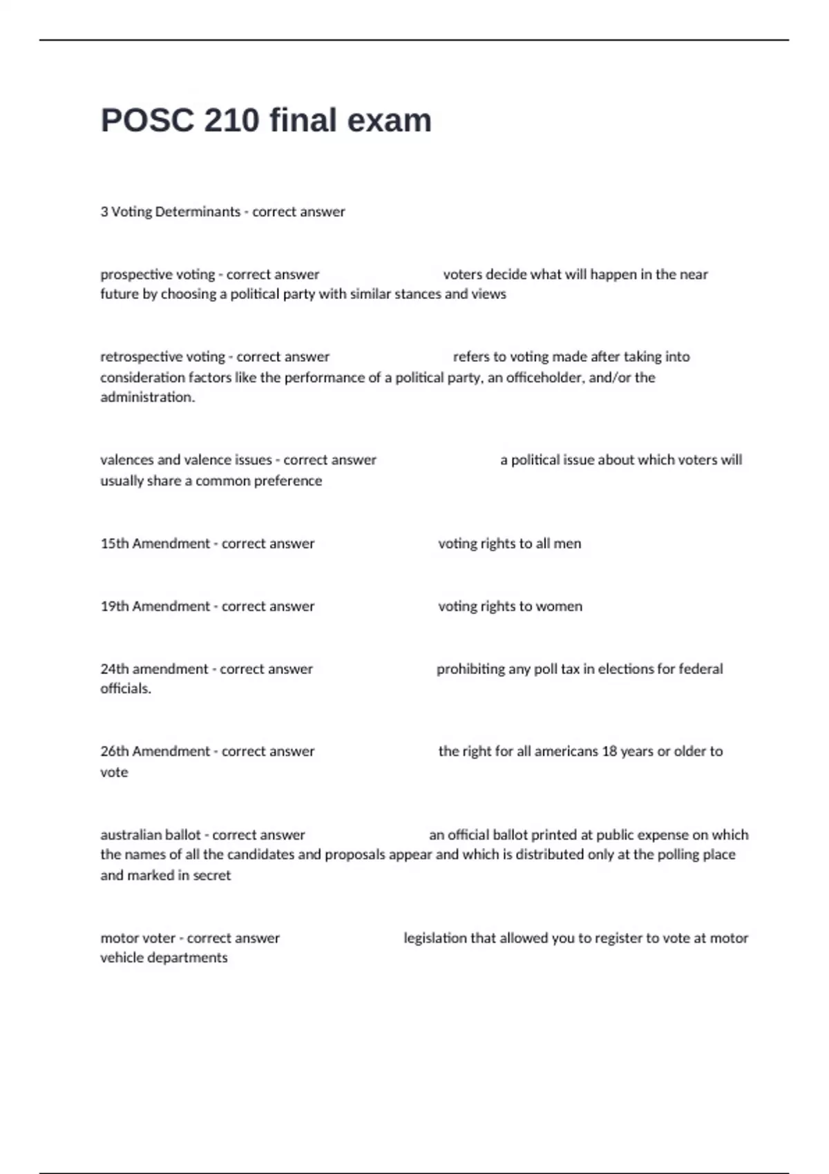 POSC 210 final exam questions with correct verified answers graded a+ ...