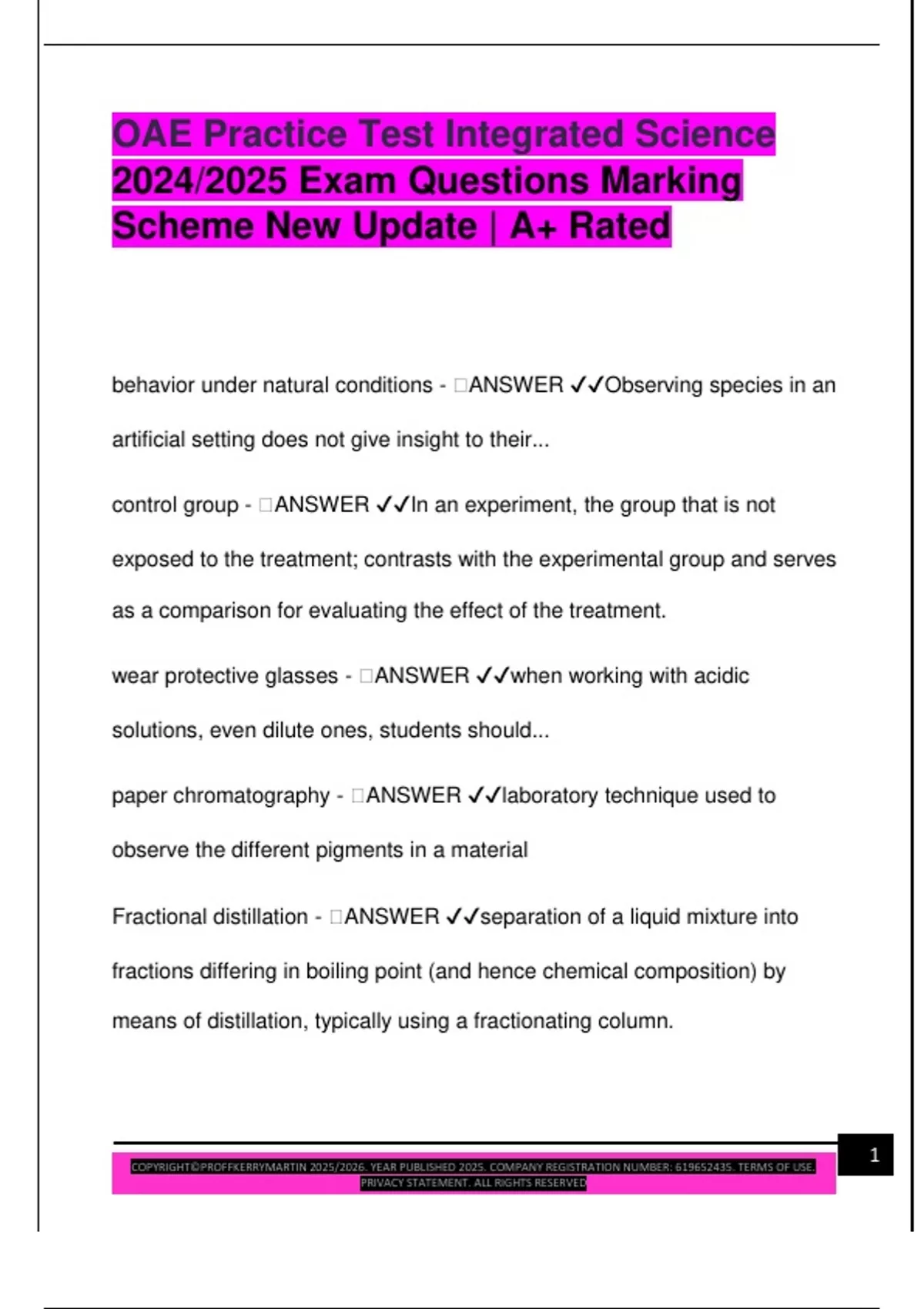 OAE Practice Test Integrated Science 2024/2025 Exam Questions Marking ...