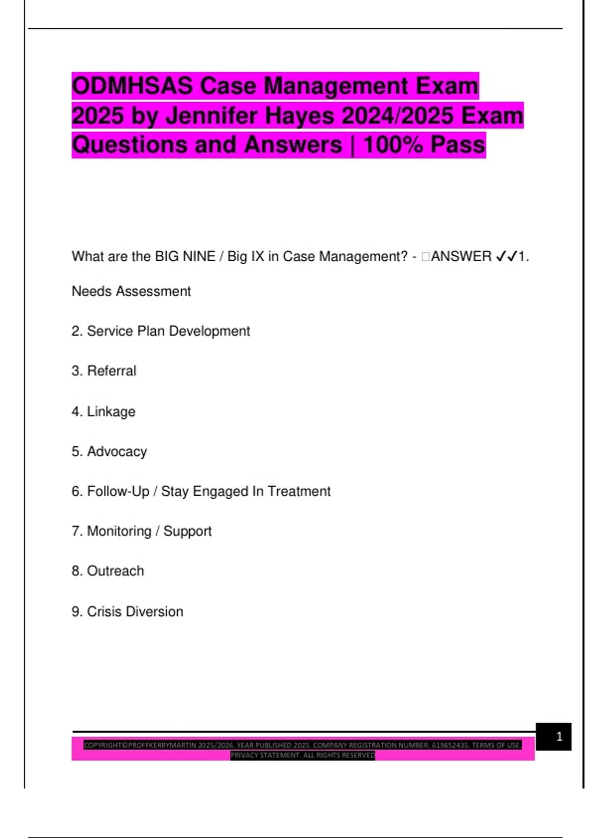 ODMHSAS Case Management Exam 2025 by Jennifer Hayes 2024/2025 Exam Questions and Answers | 100% ...