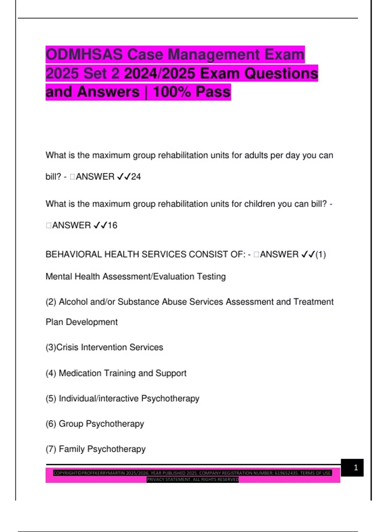 ODMHSAS Case Management Exam 2025 Set 2 2024/2025 Exam Questions and Answers | 100% Pass - Case ...