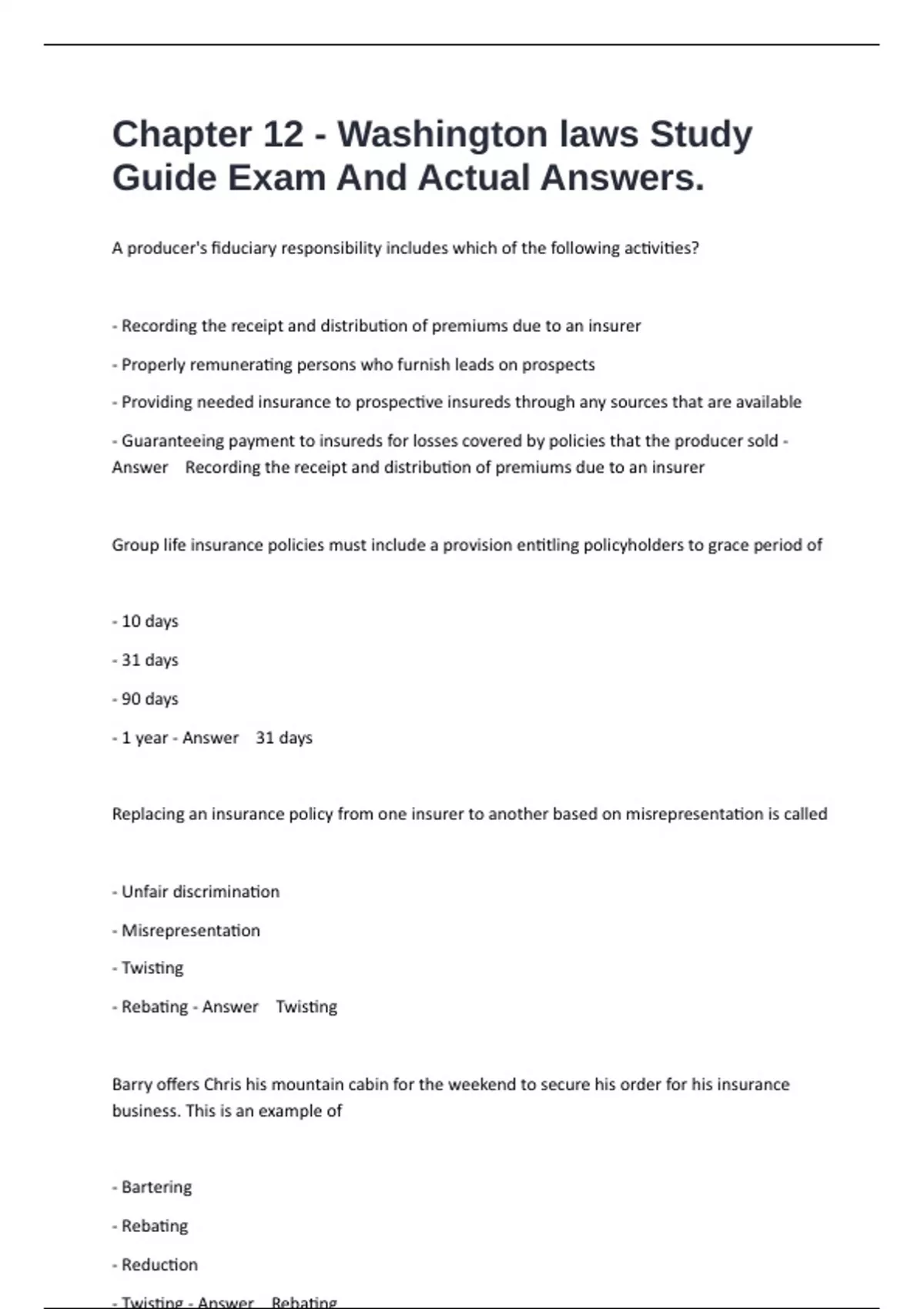Washington Laws and Rules ( All Questions are here solved Correct ...
