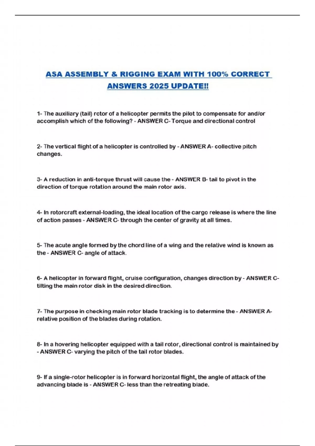 ASA ASSEMBLY & RIGGING EXAM WITH 100% CORRECT ANSWERS 2025 UPDATE ...