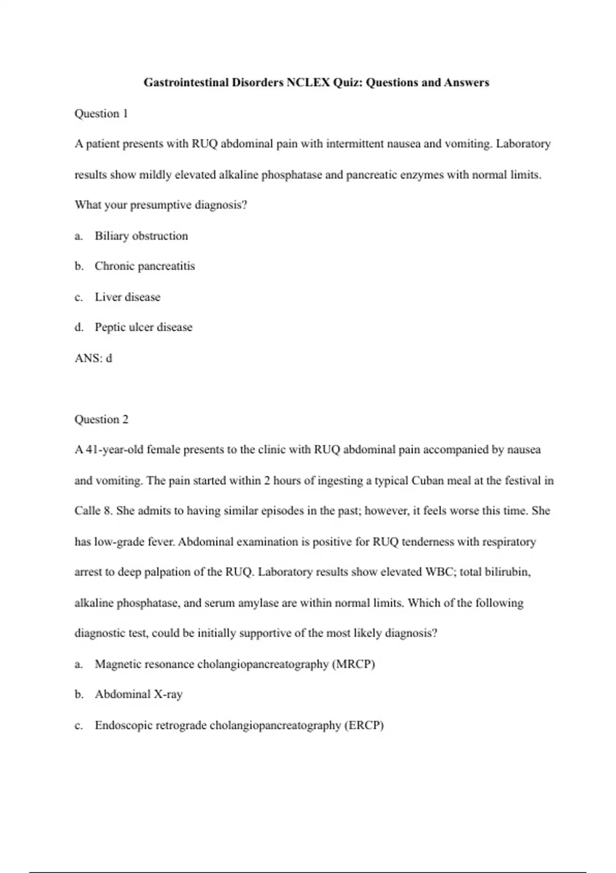 Gastrointestinal Disorders NCLEX Quiz: Questions and Answers - ATI ...