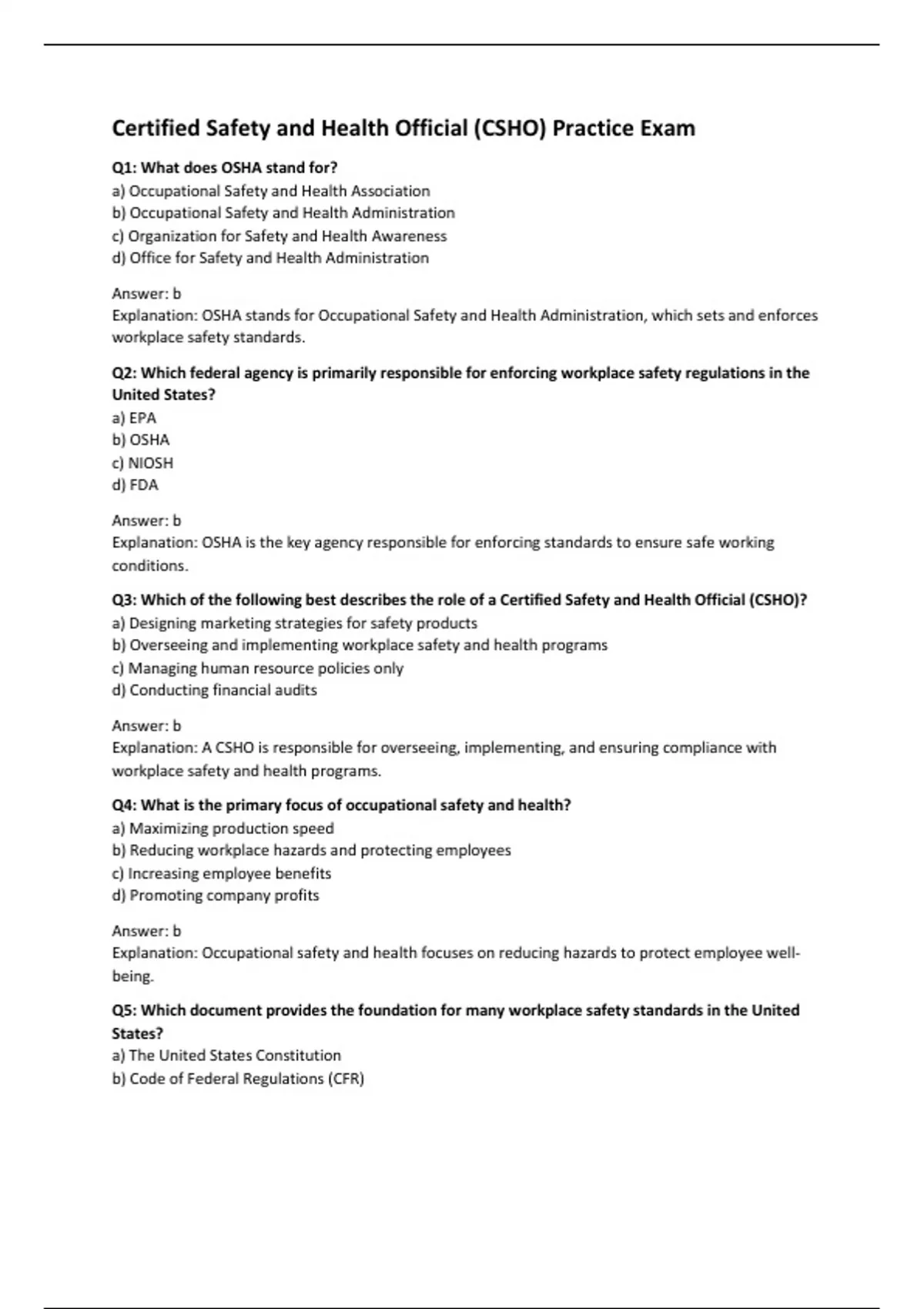 Certified Safety and Health Official (CSHO) Practice Exam - Computers ...