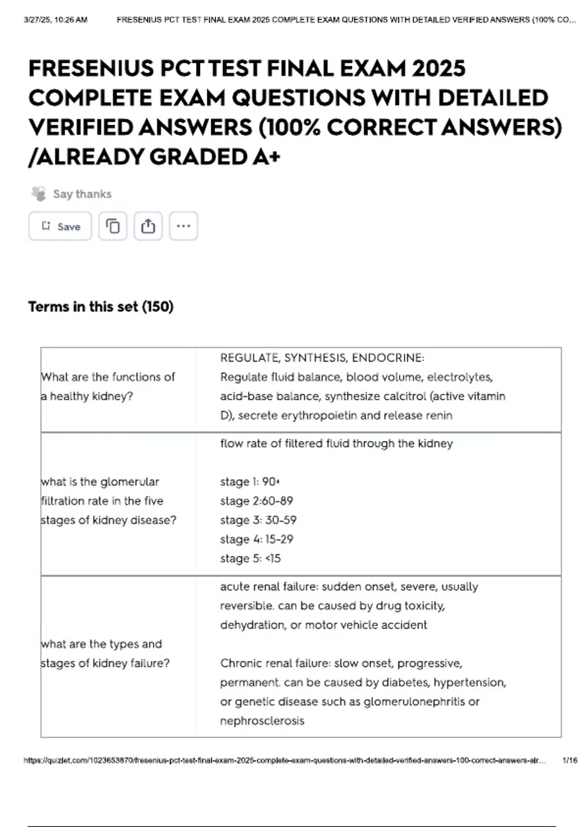 FRESENIUS PCT TEST FINAL EXAM 2025 COMPLETE EXAM QUESTIONS WITH ...