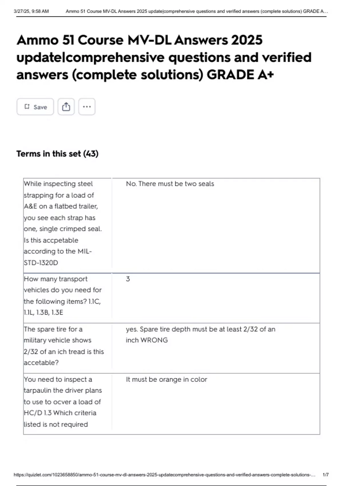 Ammo 51 Course MV-DL Answers 2025 update|comprehensive questions and verified answers (complete ...