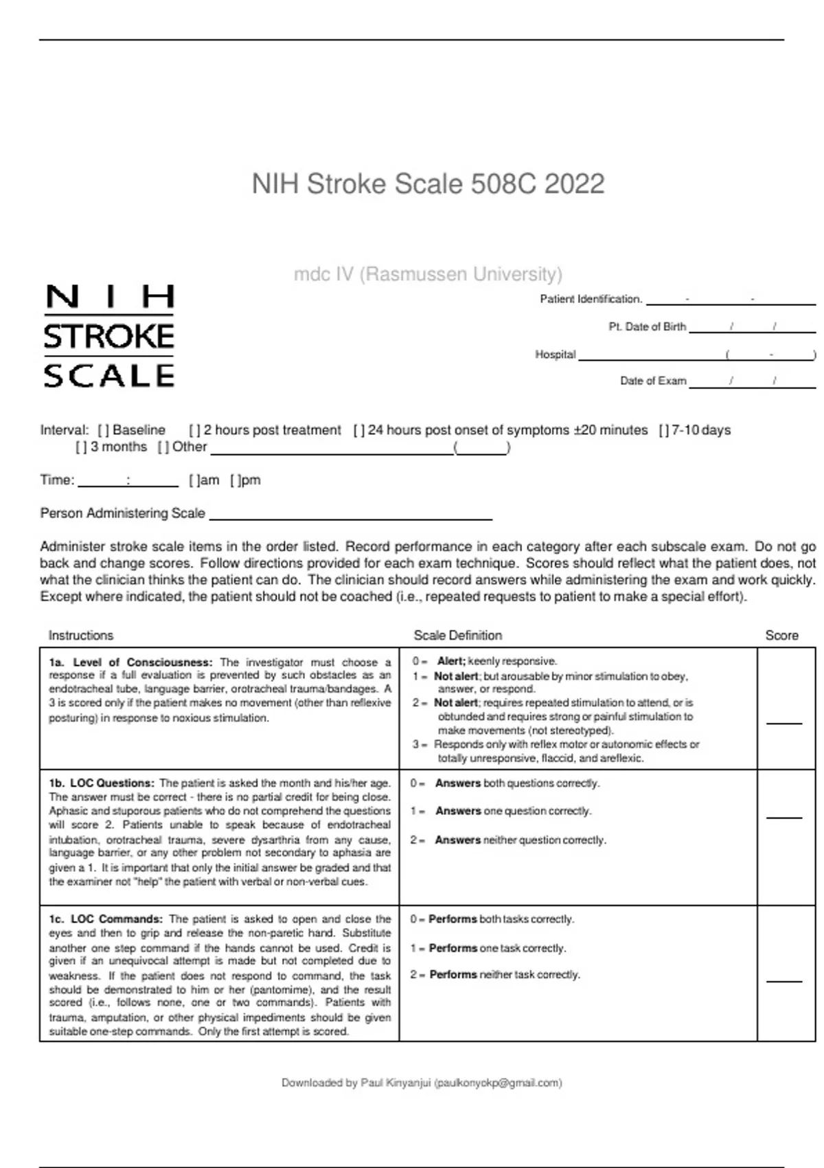 NIH Stroke Scale 508C 2022 mdc IV (Rasmussen University) - NIH Stroke ...