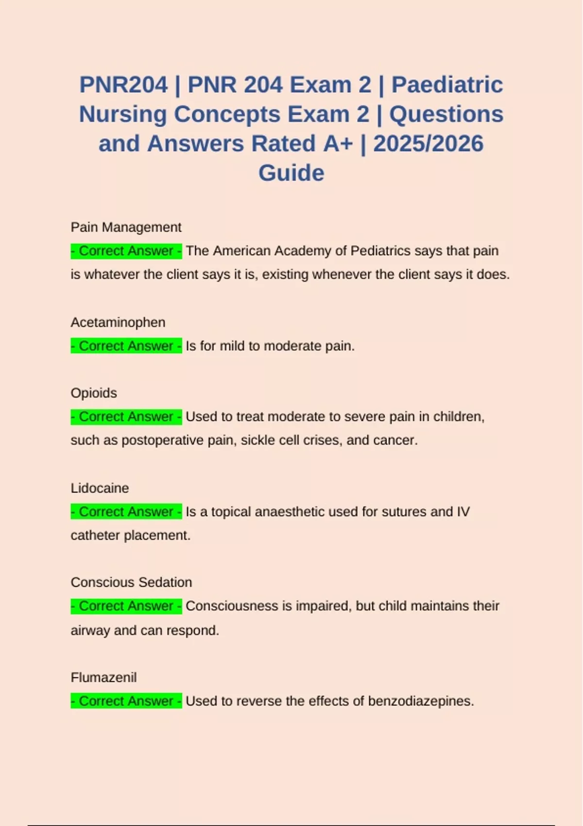 PNR204 | PNR 204 Exam 2 | Paediatric Nursing Concepts Exam 2 | Questions and Answers Rated A+ ...