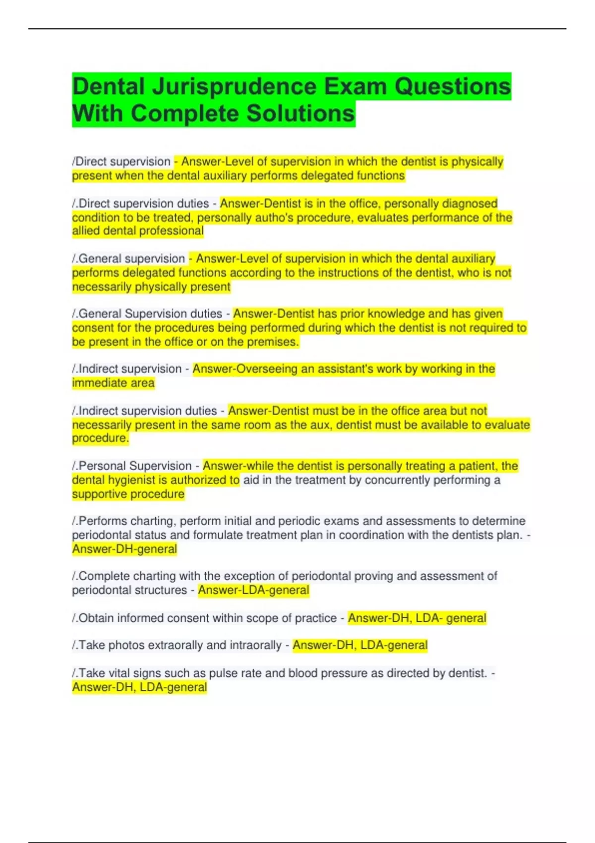 Dental Jurisprudence Exam Questions With Complete Solutions - Dental ...