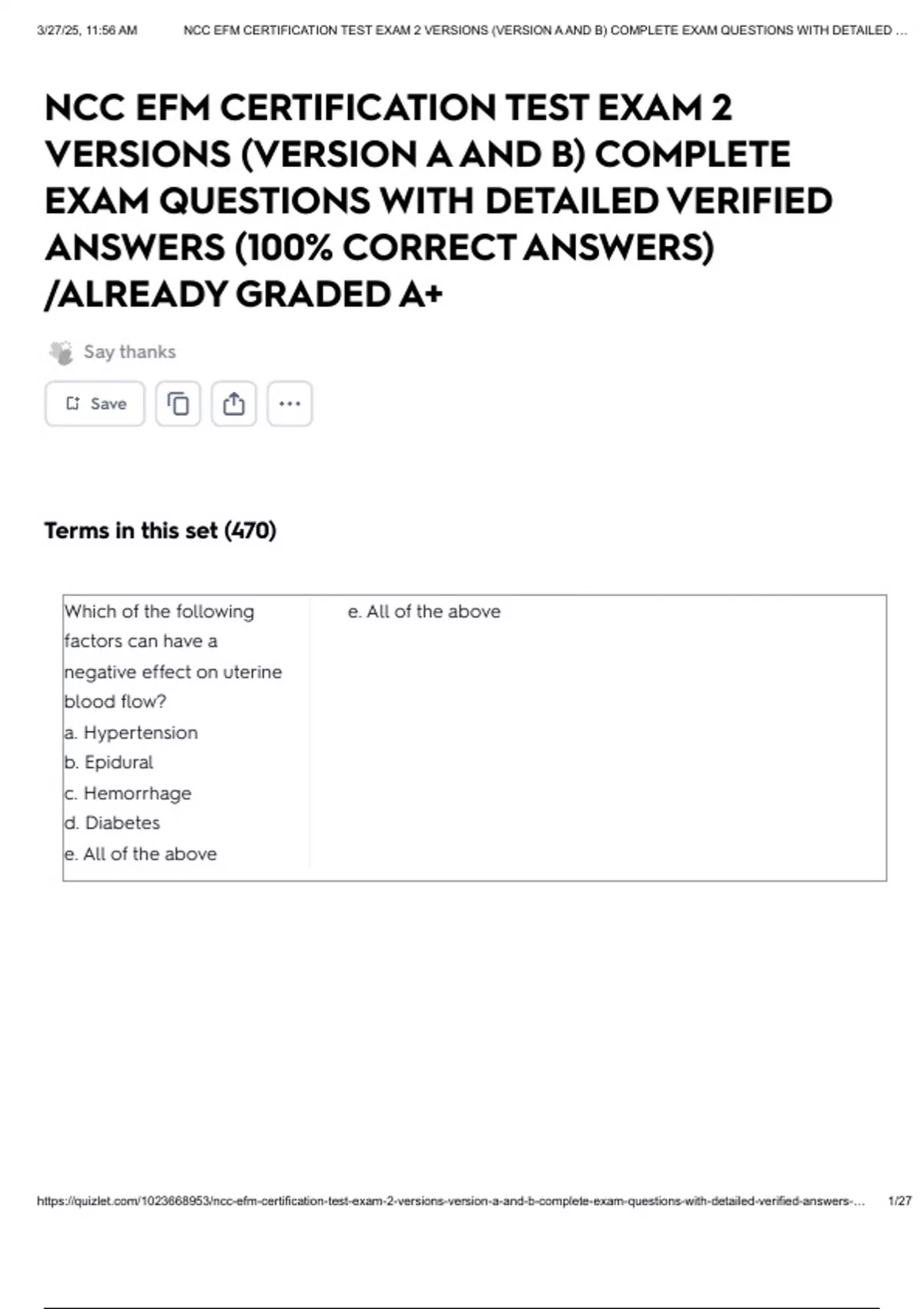 NCC EFM CERTIFICATION TEST EXAM 2 VERSIONS (VERSION A AND B) COMPLETE ...