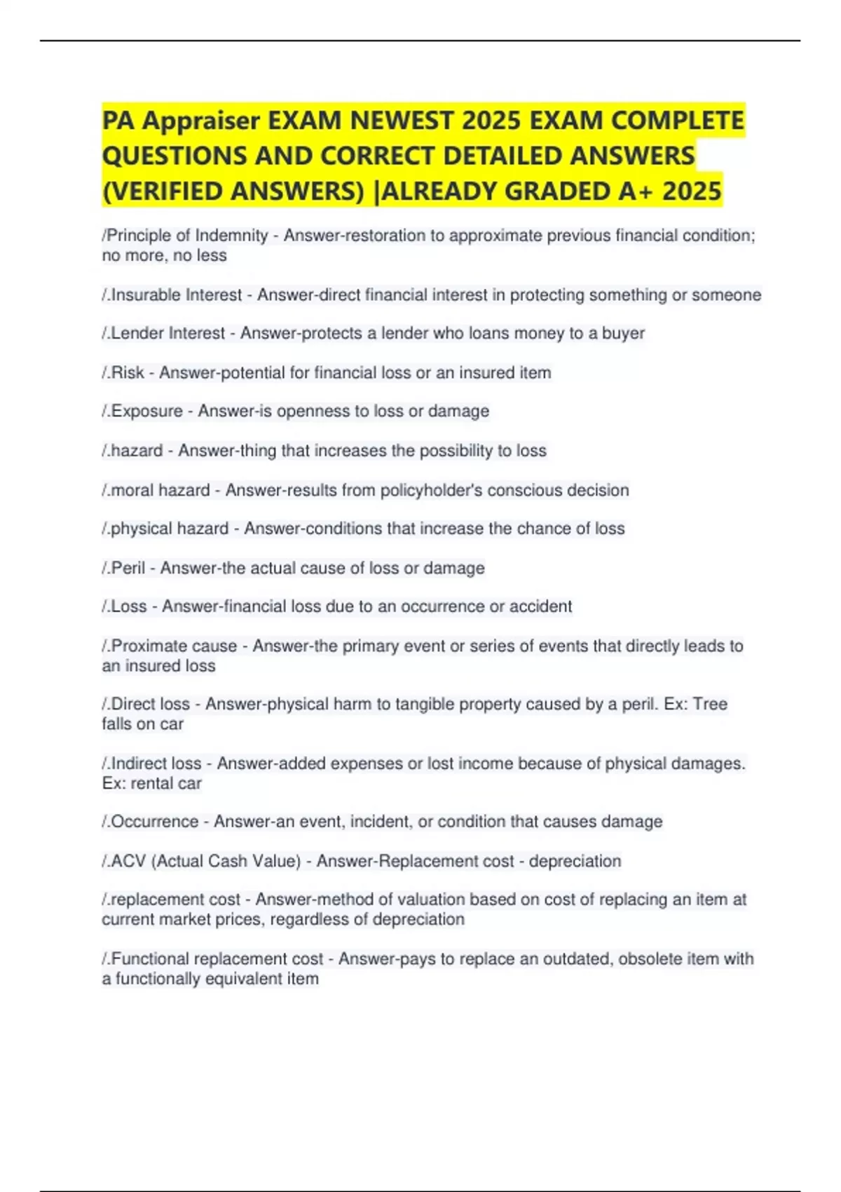 PA Appraiser EXAM NEWEST 2025 EXAM COMPLETE QUESTIONS AND CORRECT ...