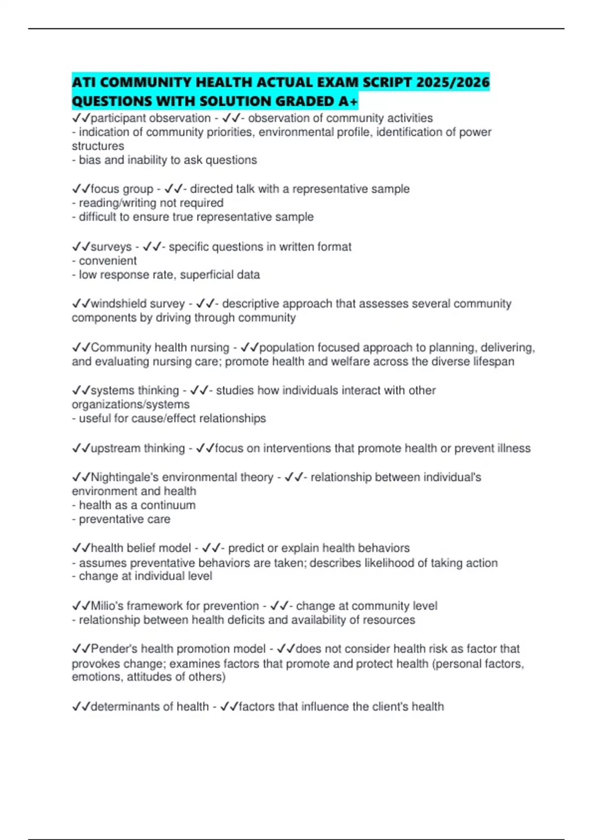 ATI COMMUNITY HEALTH ACTUAL EXAM SCRIPT 2025/2026 QUESTIONS WITH ...