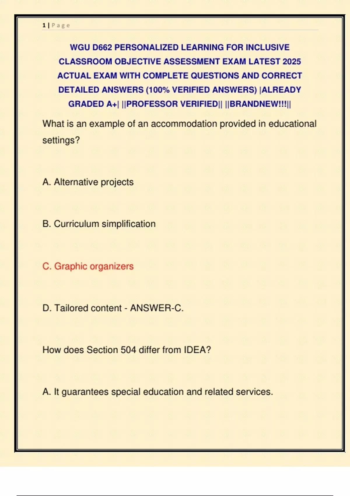 WGU D662 PERSONALIZED LEARNING FOR INCLUSIVE CLASSROOM OBJECTIVE ...