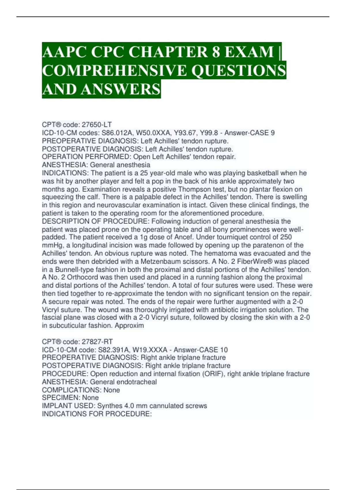 AAPC CPC CHAPTER 8 EXAM | COMPREHENSIVE QUESTIONS AND ANSWERS - AAPC ...