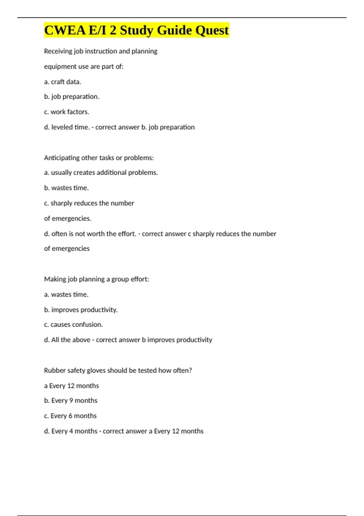 CWEA E/I 2 Study Guide Quest exam questions and answers 100% verified ...