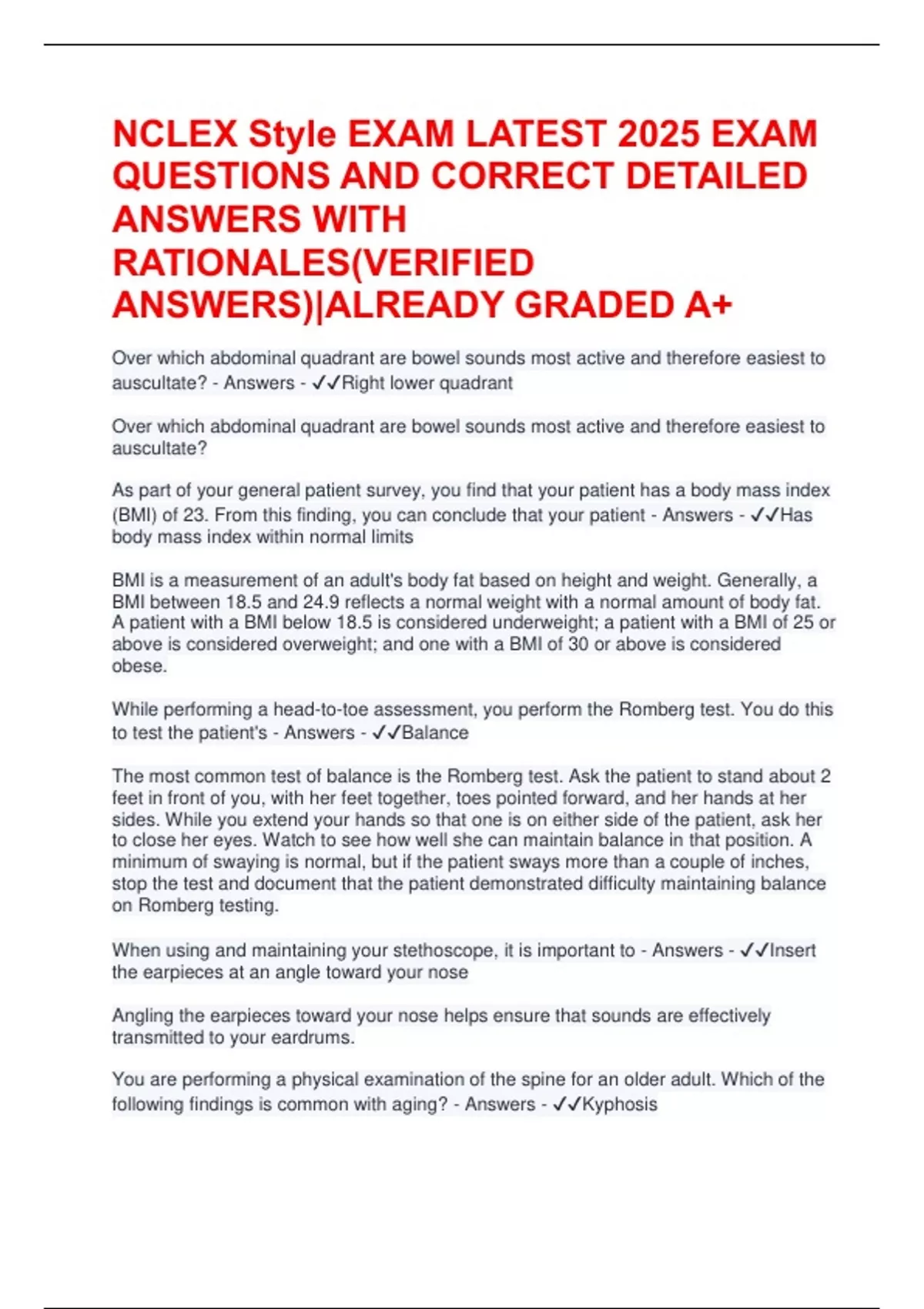 NCLEX Style EXAM LATEST 2025 EXAM QUESTIONS AND CORRECT DETAILED ...