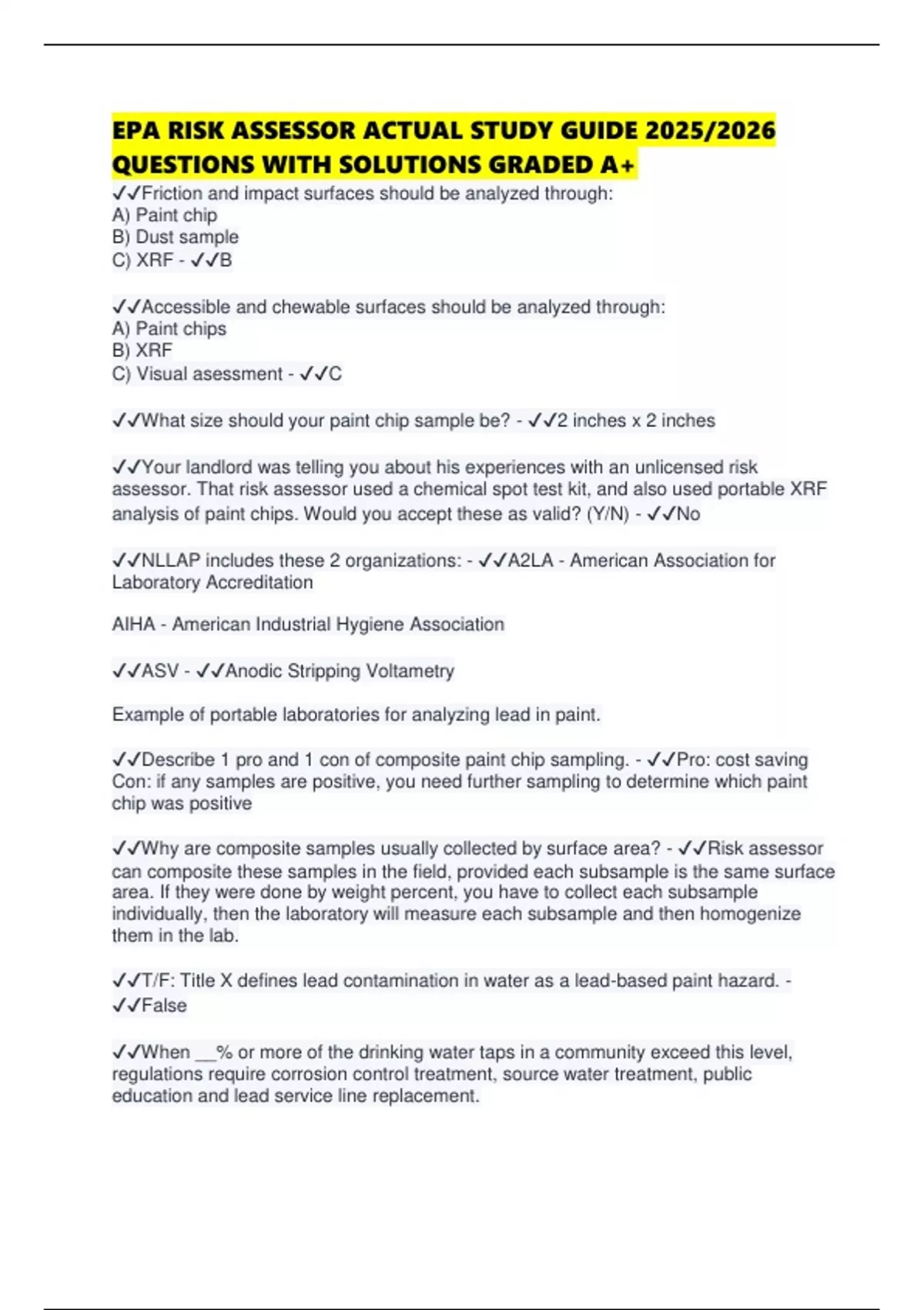 EPA RISK ASSESSOR ACTUAL STUDY GUIDE 2025/2026 QUESTIONS WITH SOLUTIONS ...