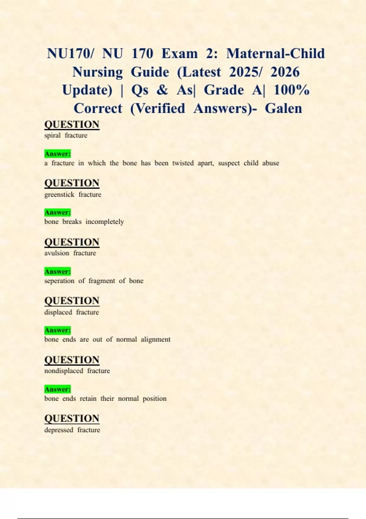 NU170/ NU 170 Exam 2: Maternal-Child Nursing Guide (Latest 2025/ 2026 ...