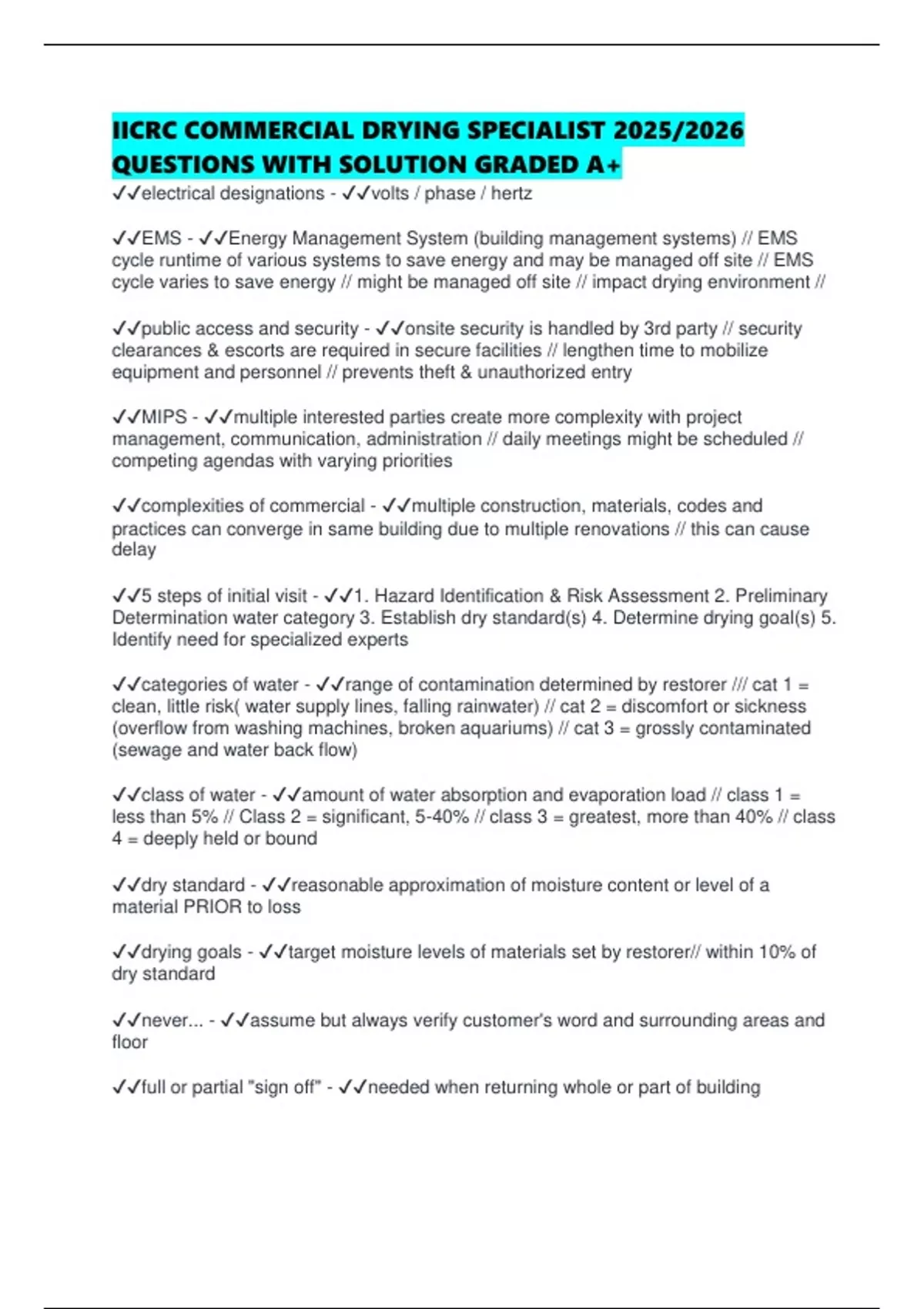 IICRC COMMERCIAL DRYING SPECIALIST 2025/2026 QUESTIONS WITH SOLUTION ...