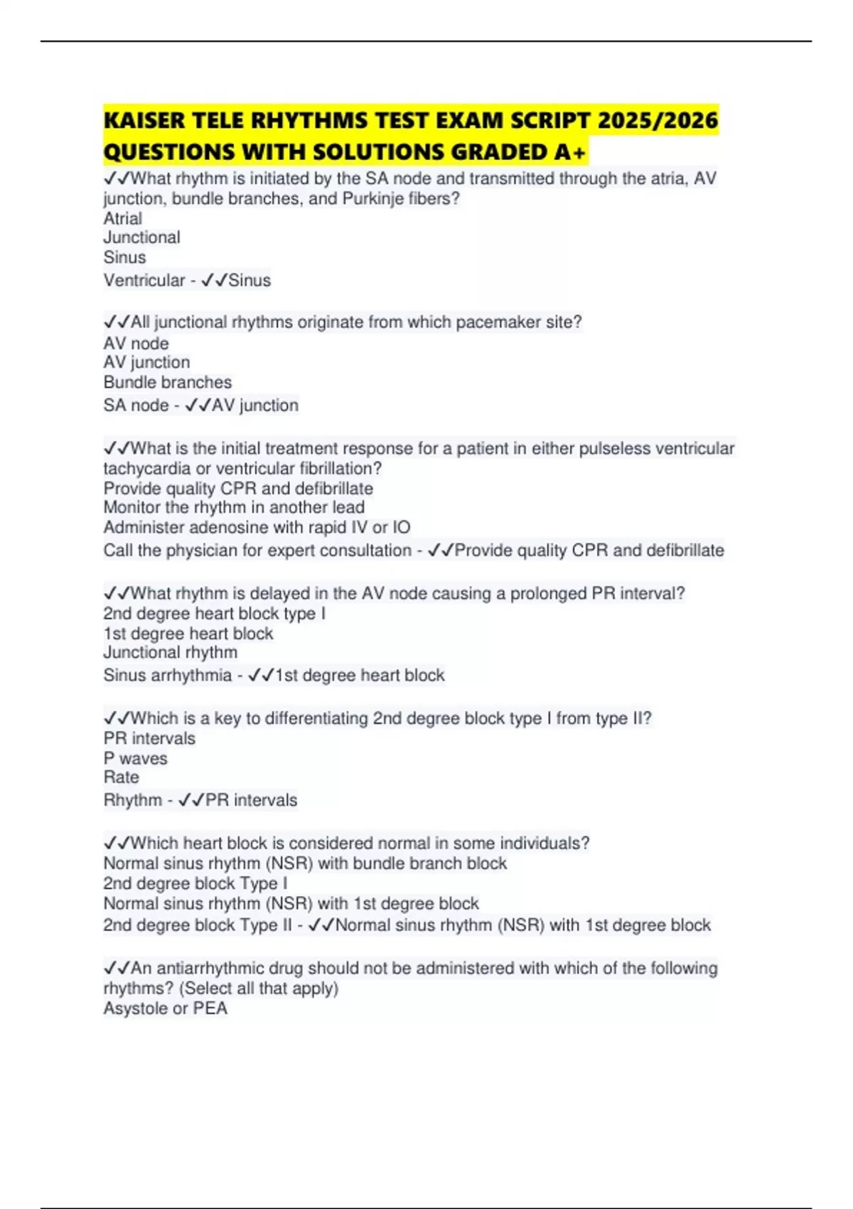 KAISER TELE RHYTHMS TEST EXAM SCRIPT 2025/2026 QUESTIONS WITH SOLUTIONS ...