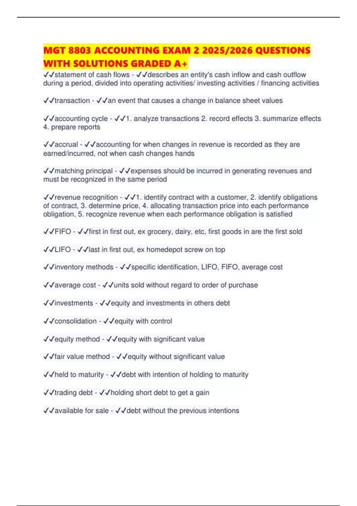 MGT 8803 ACCOUNTING EXAM 2 2025/2026 QUESTIONS WITH SOLUTIONS GRADED A+ - MGT 8803 - Stuvia US