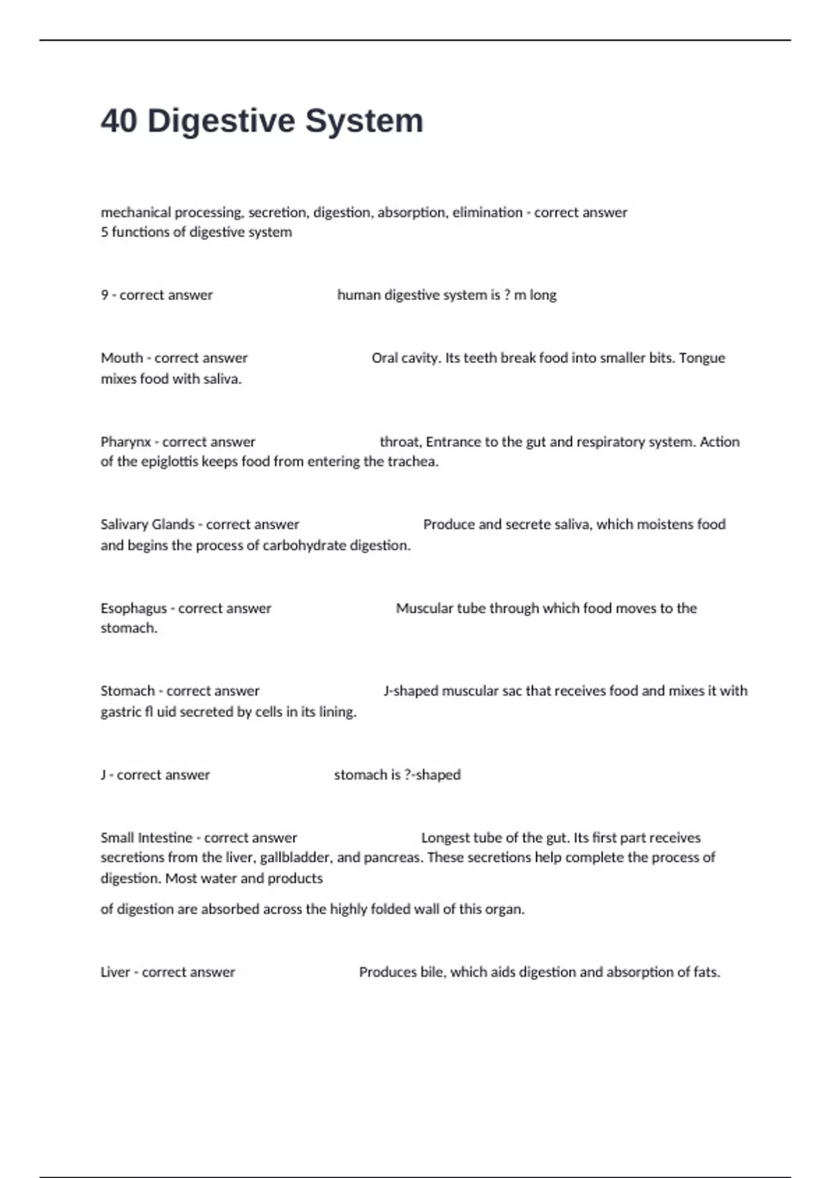 40 Digestive System Exam Questions With Correct Detailed Answers 100% ...