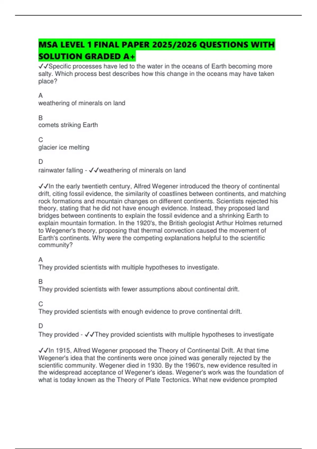 MSA LEVEL 1 FINAL PAPER 2025/2026 QUESTIONS WITH SOLUTION GRADED A+ ...