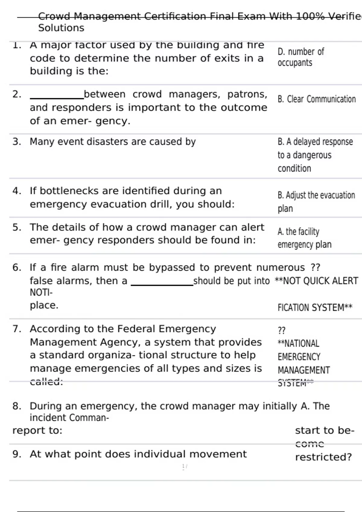 Crowd Management Certifcation Final Exam With 100% Verifed Solutions ...