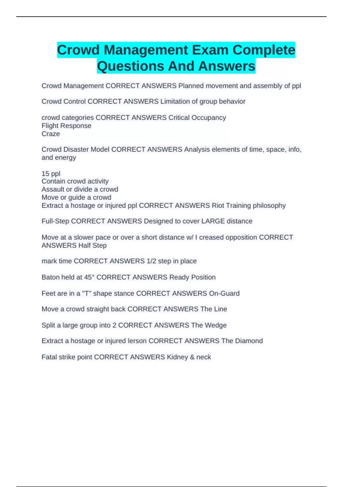 Crowd Management Exam Complete Questions And Answers - Crowd Management ...